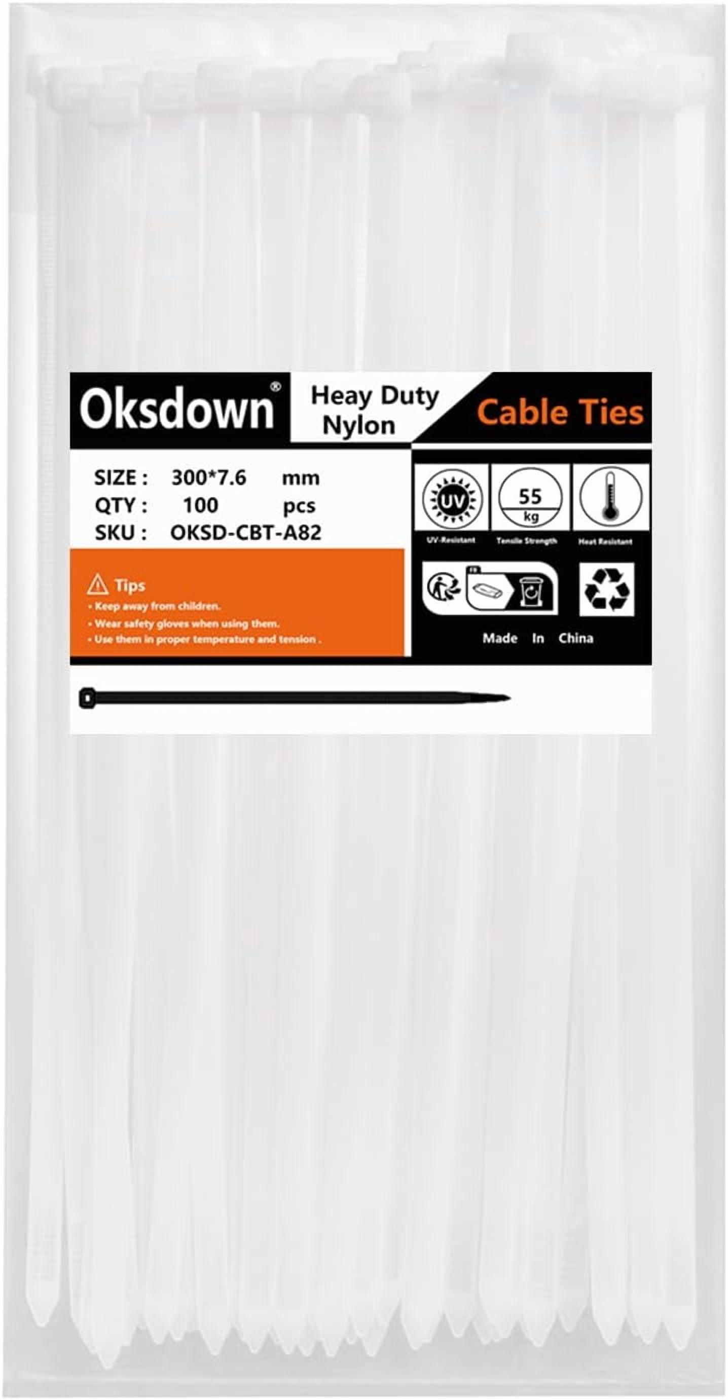 OJGNBML-100 Pack 12 inch White Heavy Duty Zip Ties Thick Clear Cable ...