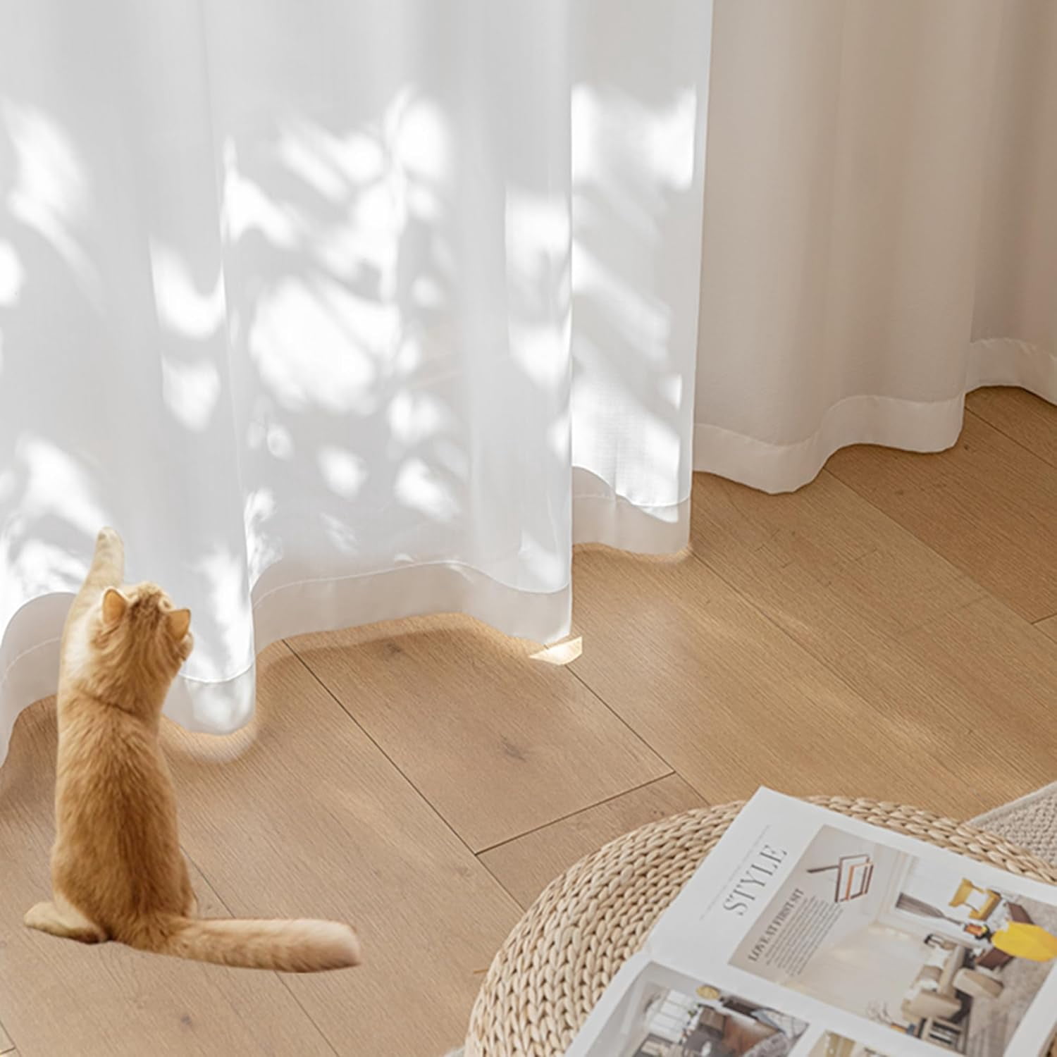 OJGNBML-Non-See-Through Privacy White Sheer Curtains 63 inches Long 2 ...