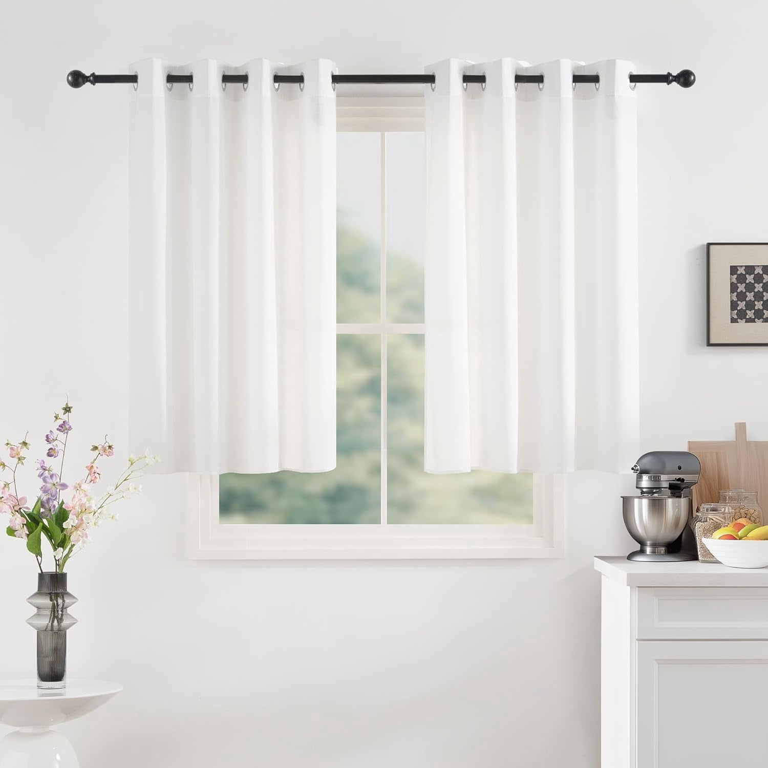 OJGNBML-Non-See-Through White Privacy Sheer Curtains 45 inches Long 2 ...