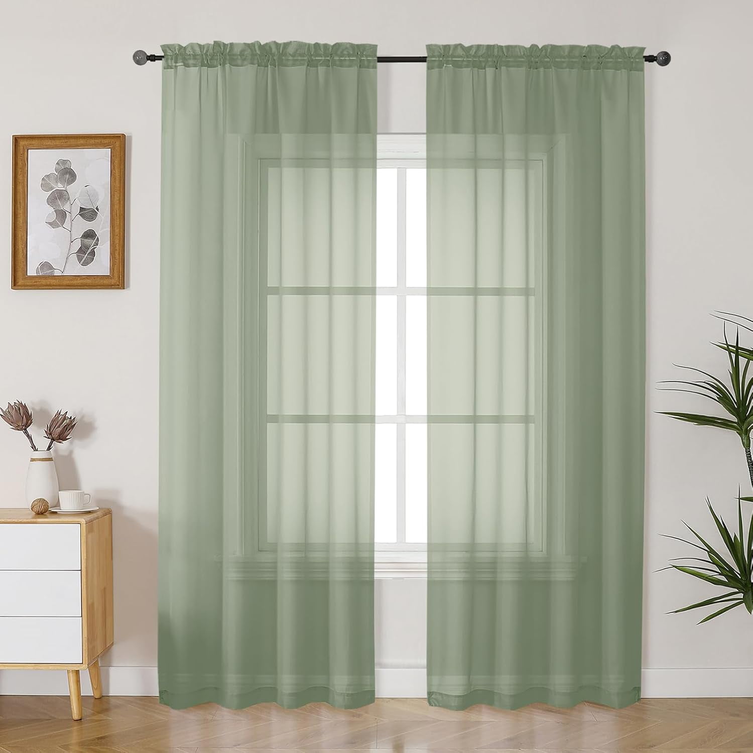 OJGNBML-Sage Green Sheer Curtains 90 Inches Long 2 Panels Set, Light ...