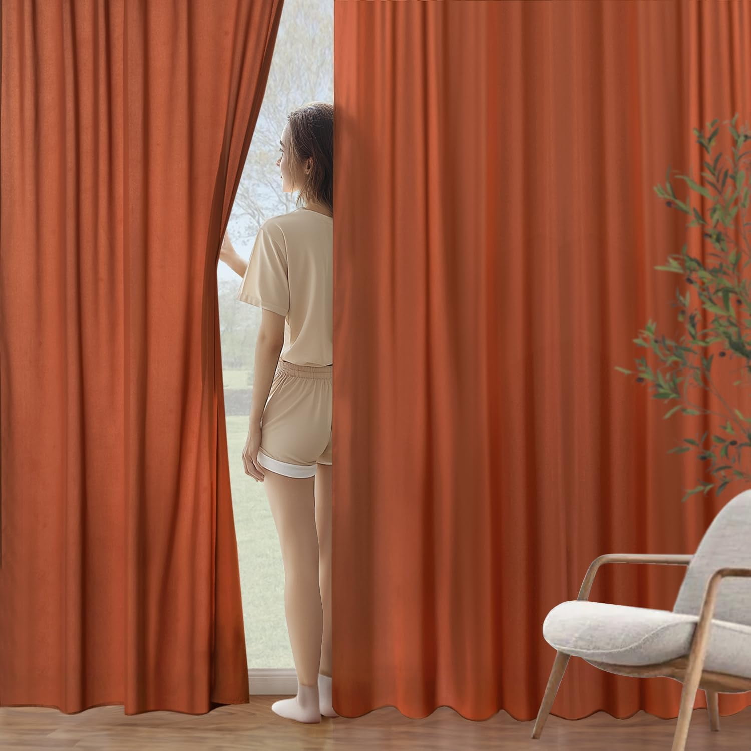 OJGNBML-Terracotta Privacy Sheer Curtains That Let Light in Non-See ...