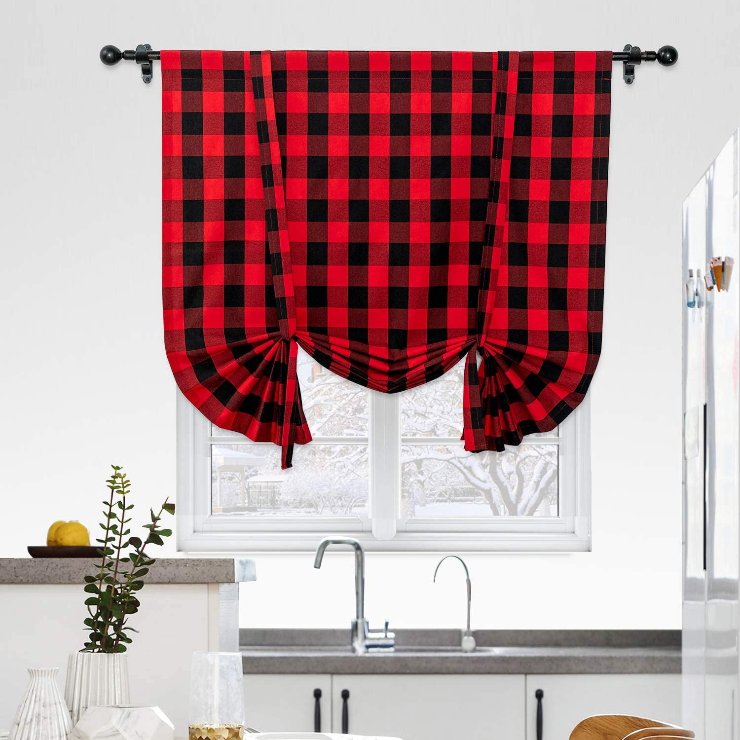 OJGNBML-Tie Up Curtain for Windows 54 inches Long Buffalo Check ...