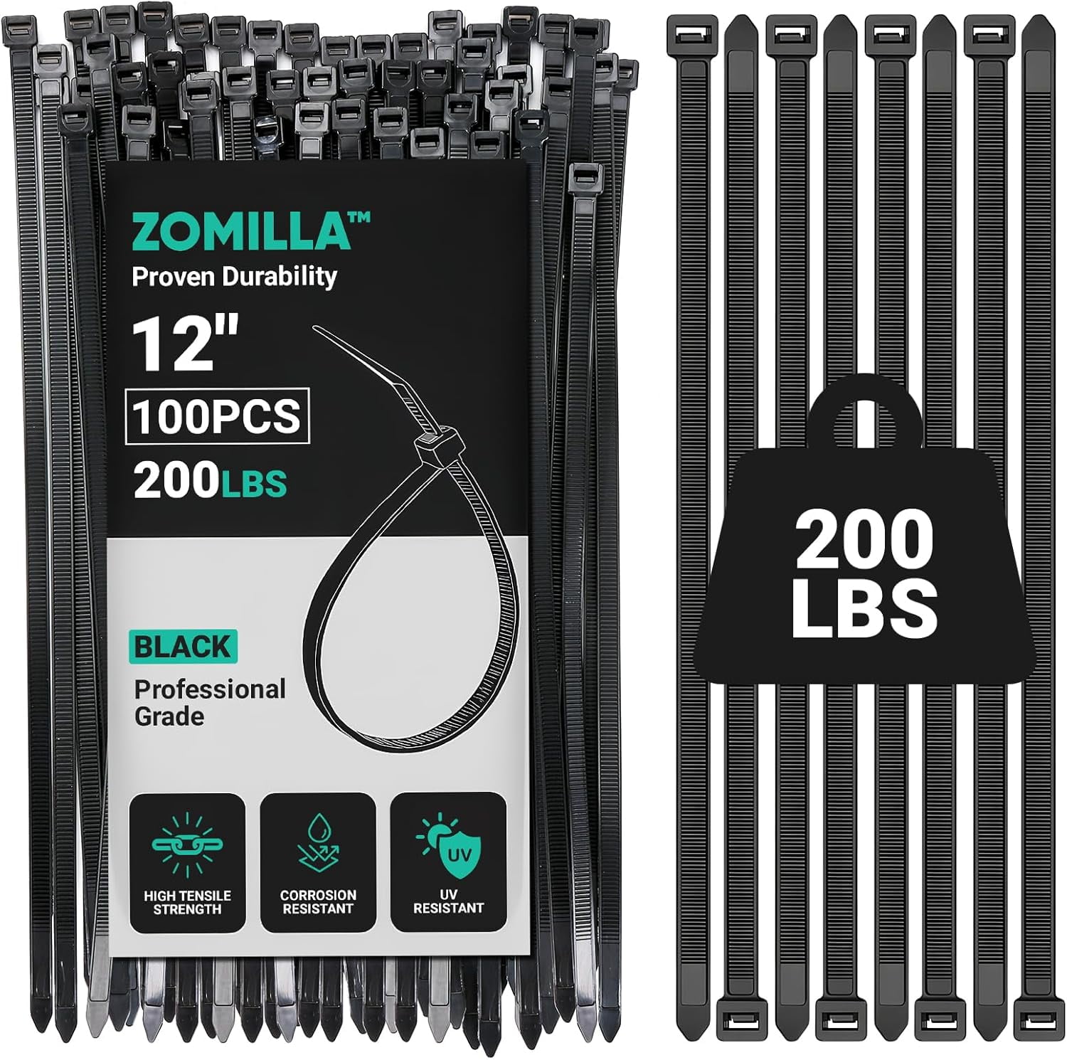 OJGNBML-Zip Ties 12 Inch, Cable Ties With 200 LBS Tensile Strength, 100 ...