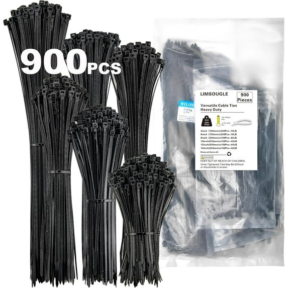 OJGNBML-Zip Ties Assorted Sizes(14+12+10+8+6+4 Inch), 900 Pcs Black zip Ties for Home, Office ...