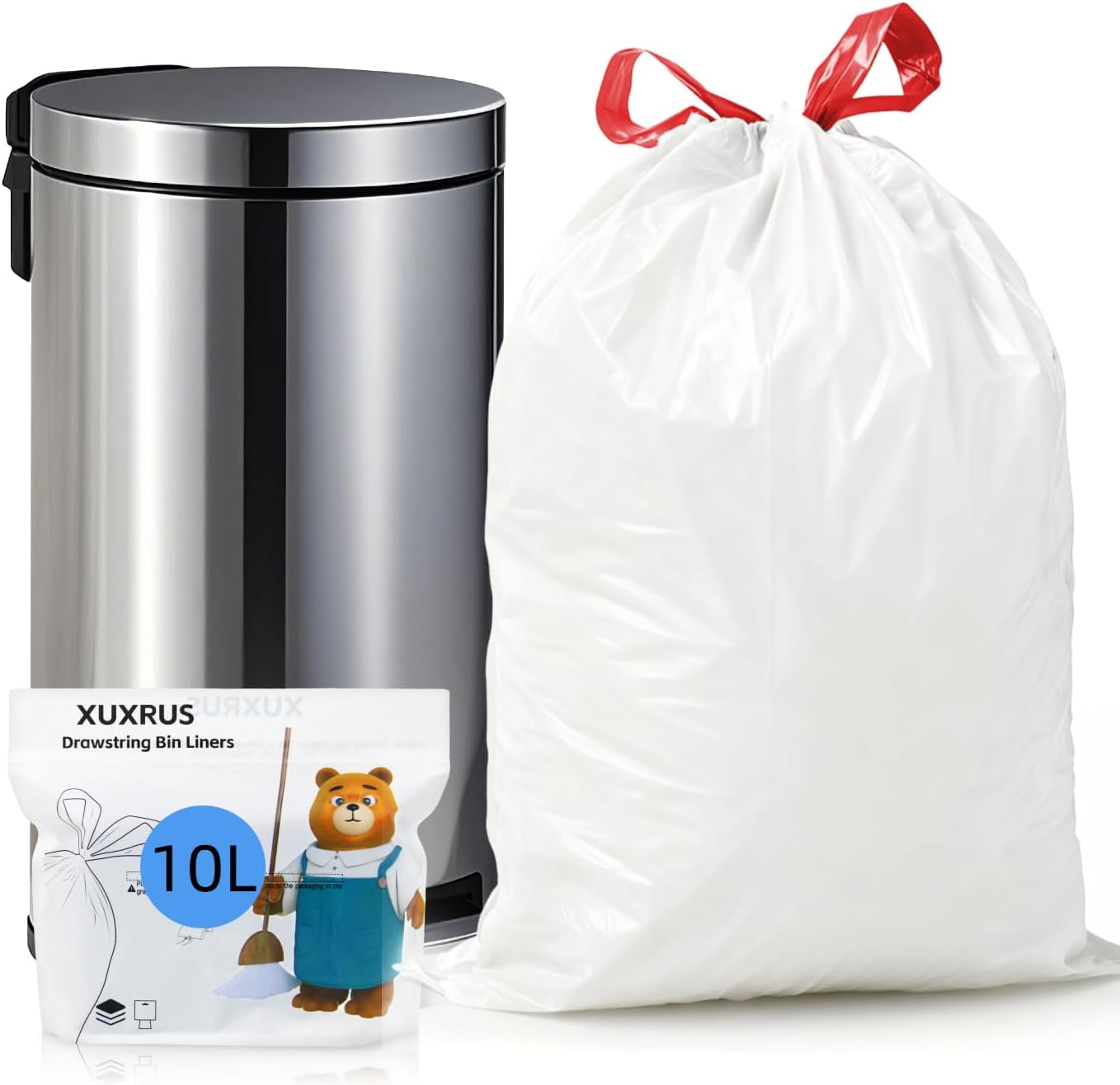 OJGNBMLZ-3 Gallon Trash bag Small White Drawstring Trash Bags, Tear ...