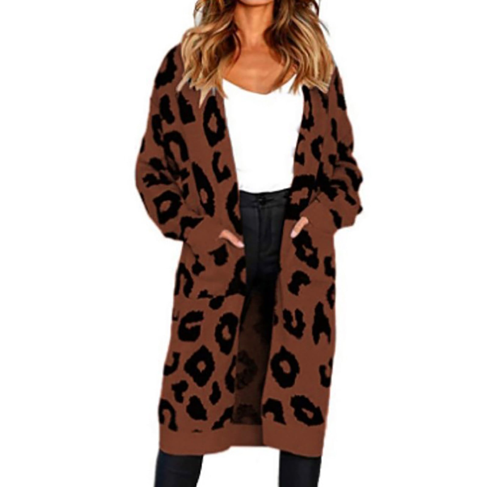 OJSFQUFP Cardigan Sweaters Coffee Fashion Women Knitted Print Long ...