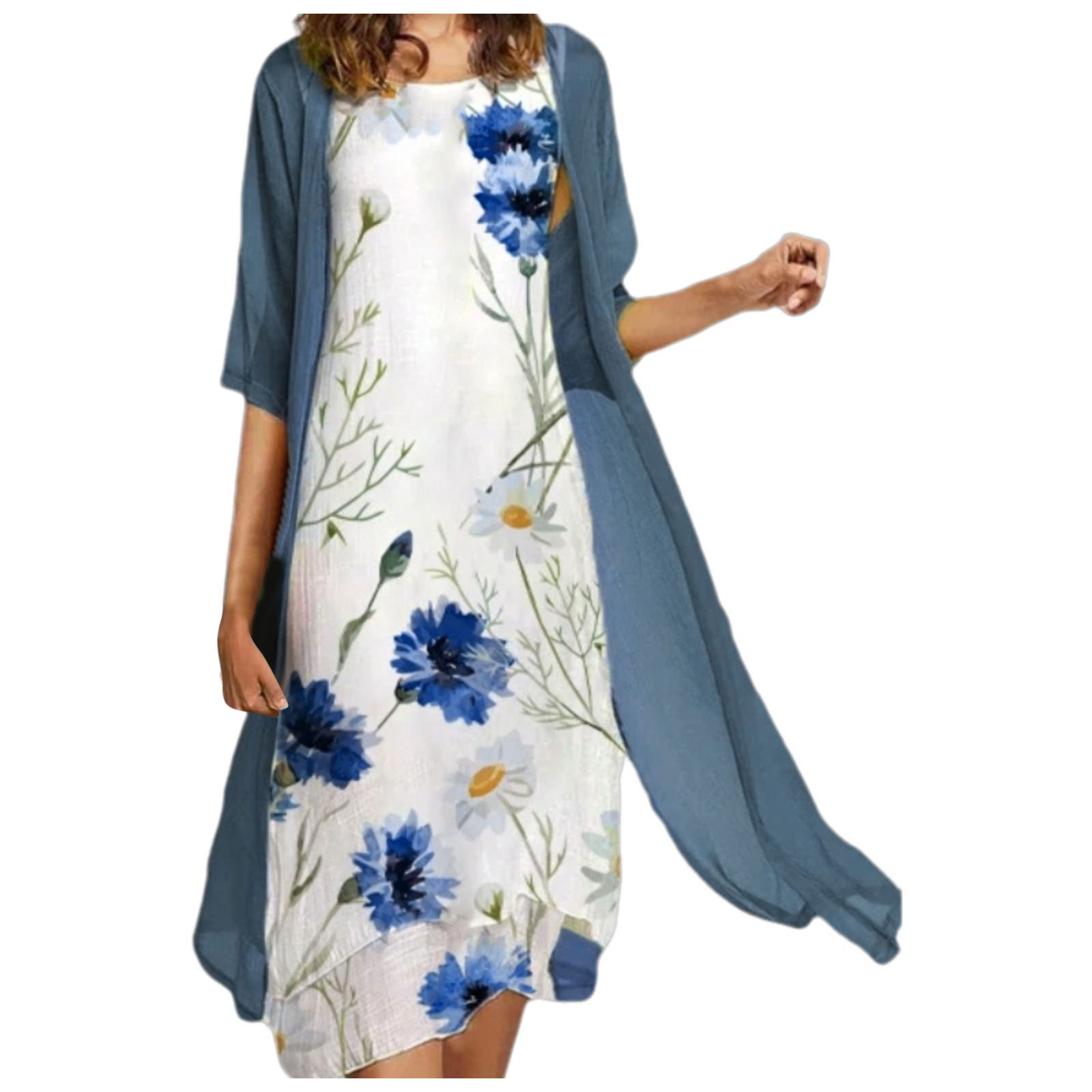 Ojsfqufp Classy Womens Dresses Blue Women Fashion Casual Dress Two