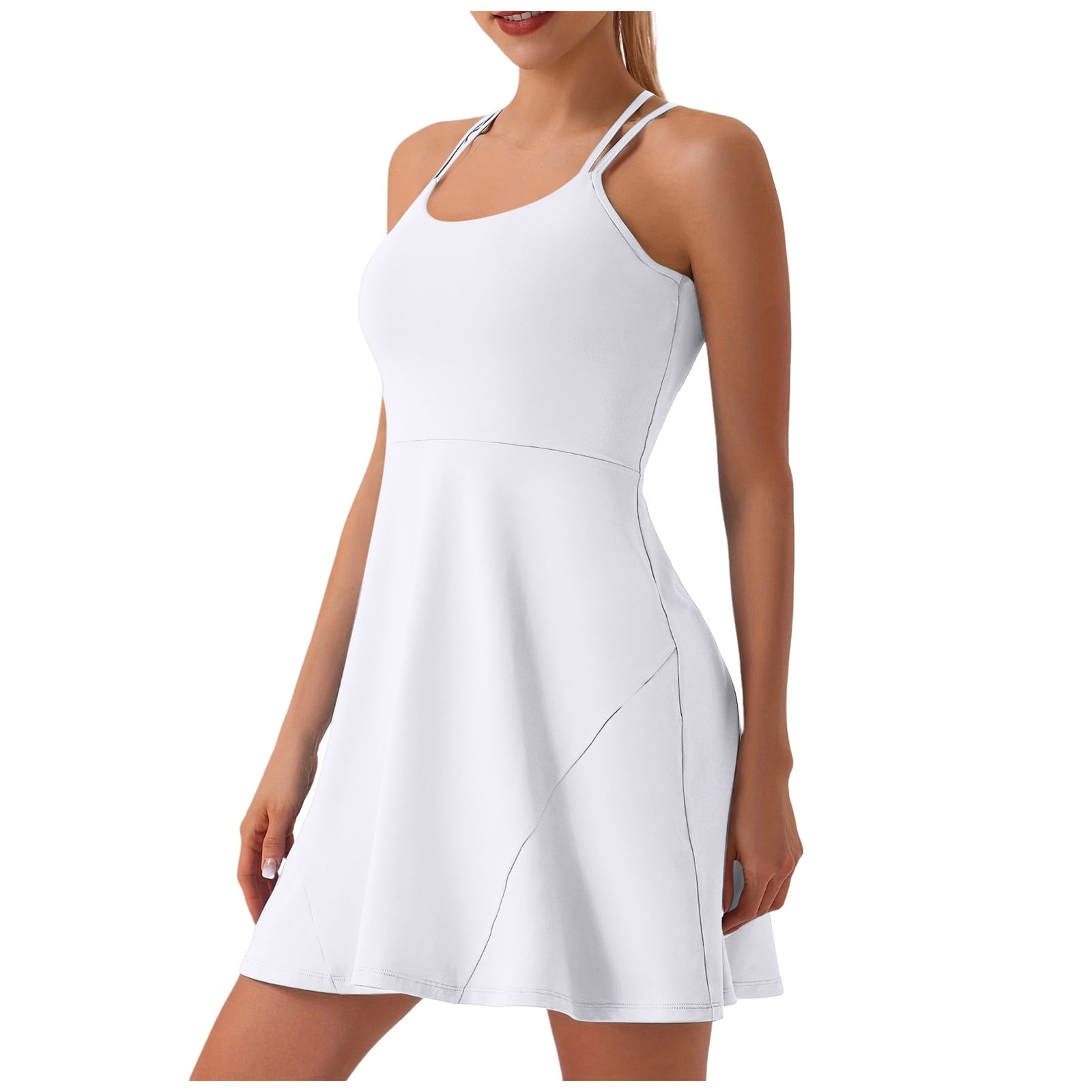 OJSFQUFP Cute Graduation Dress White Womens Tennis Dress Square Neck ...