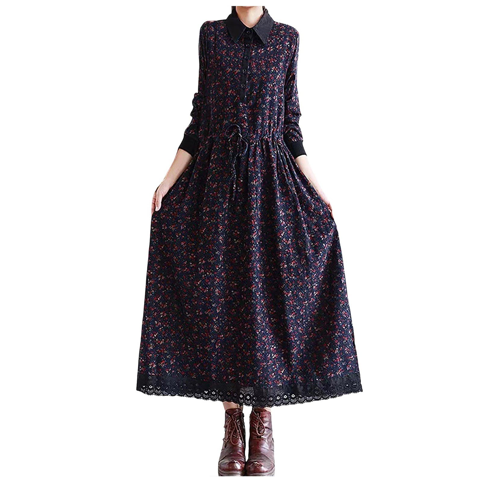 OJSFQUFP Dress To Wear To Wedding Navy Women's Long Sleeve Midi Summer ...