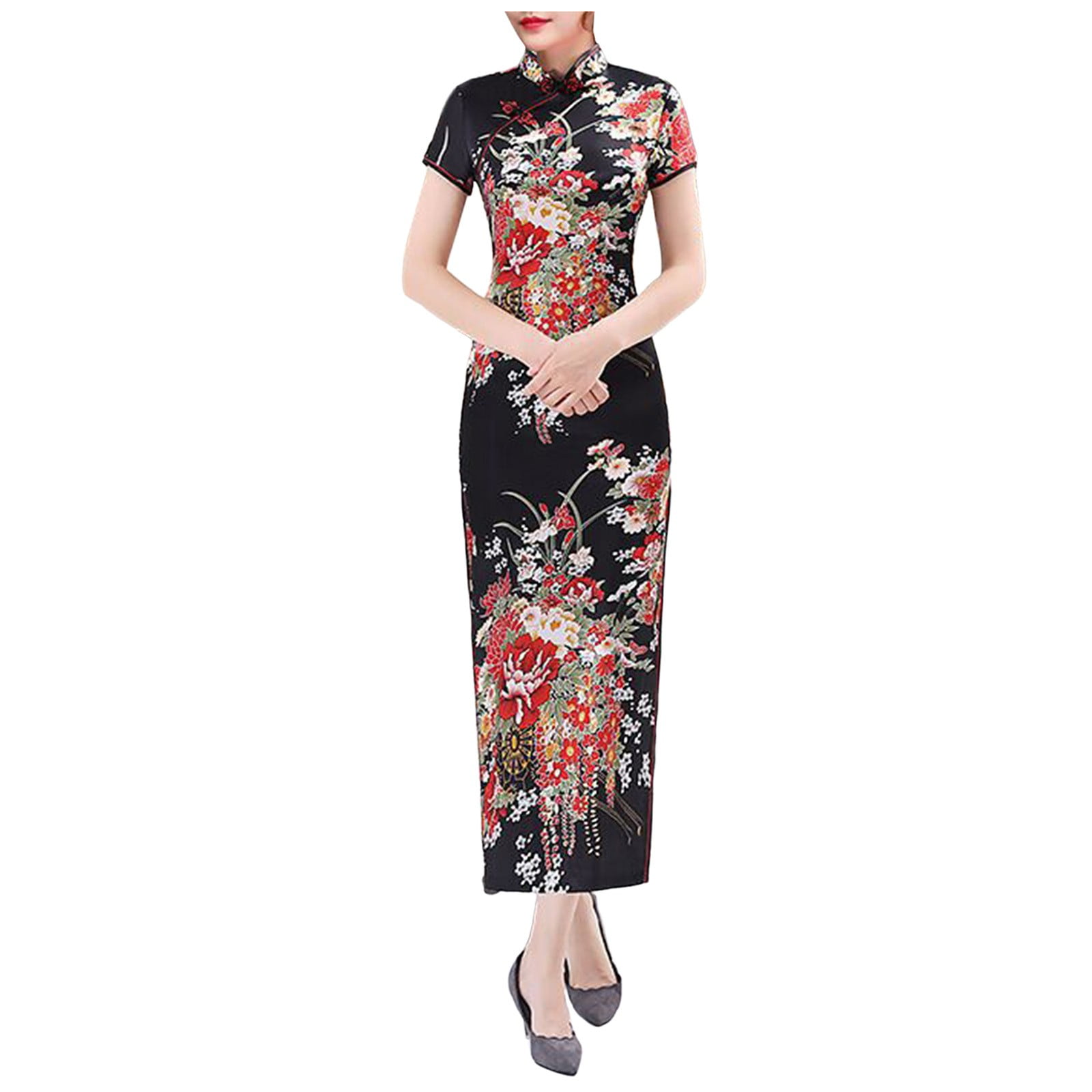 OJSFQUFP Dresses for Apple Shaped Women Black Women Retro Elegant ...