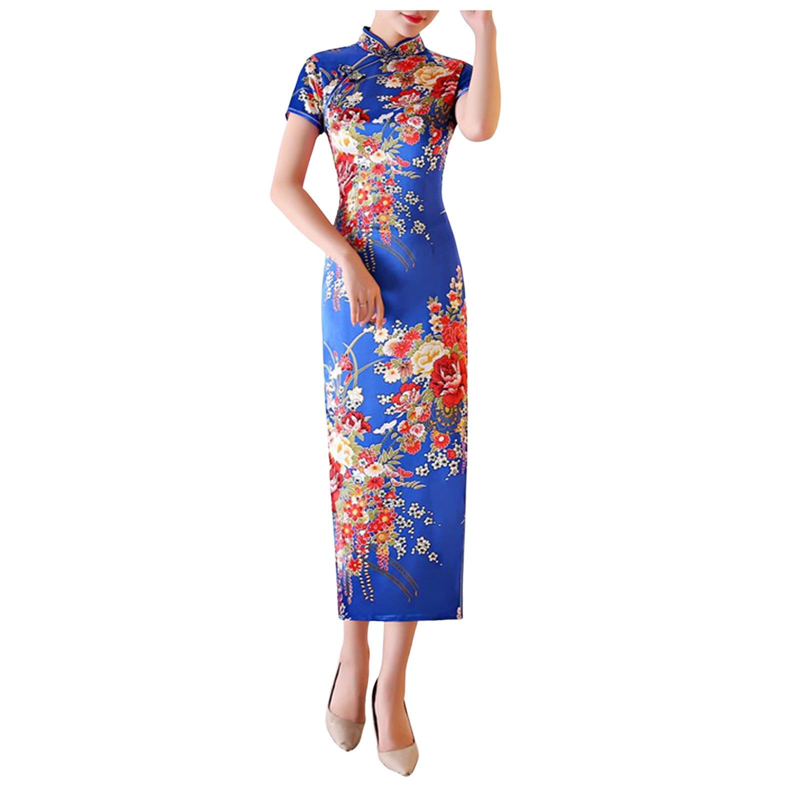 OJSFQUFP Formal Dresses for Women Blue Women Retro Elegant Catwalk ...