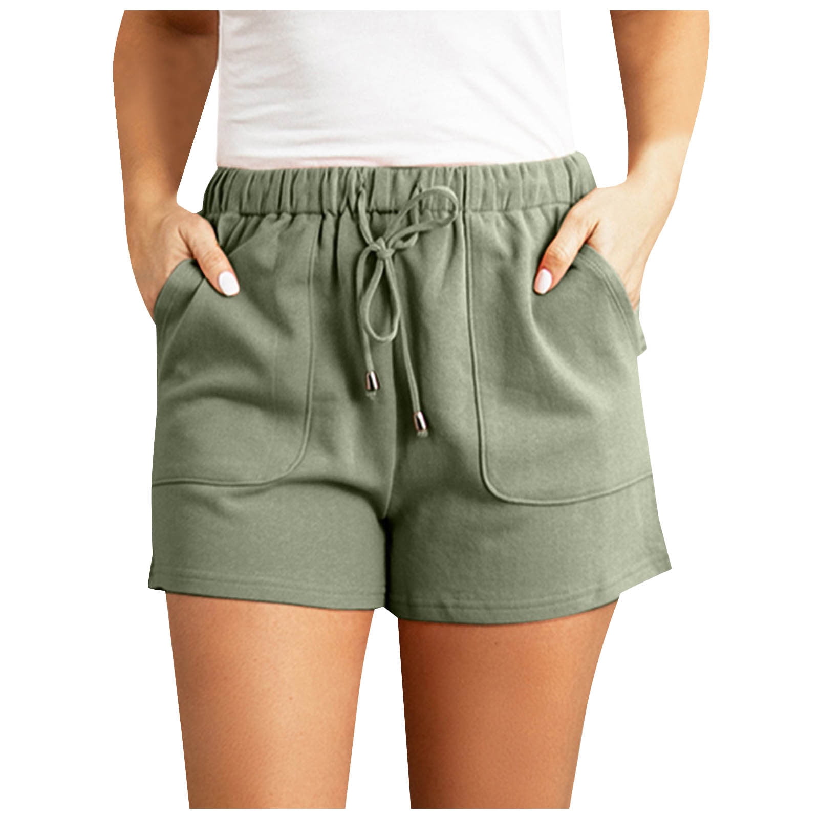 OJSFQUFP High Waisted Flowy Shorts Green Womens Summer Solid Color High ...