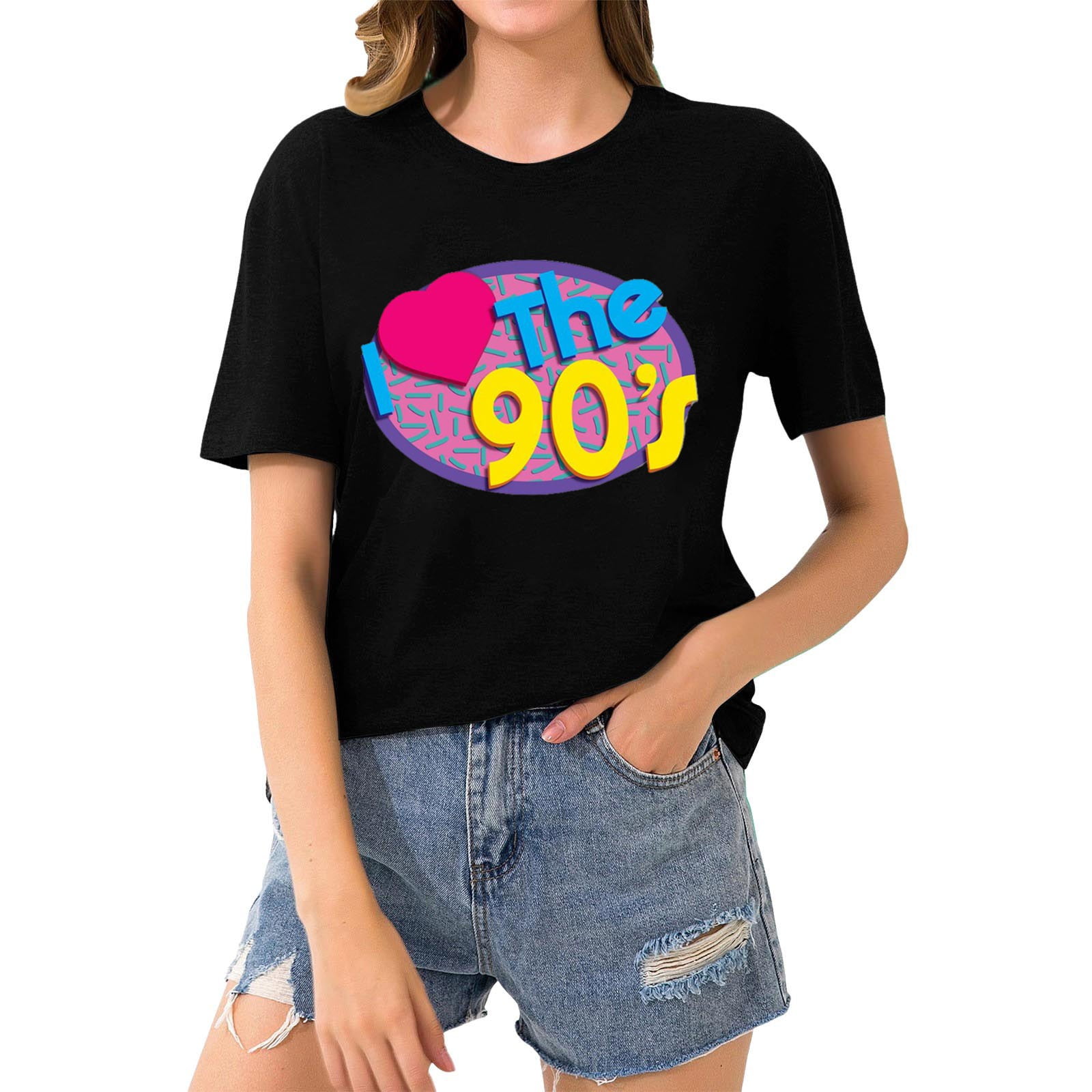 OJSFQUFP Ladies Summer Blouses Black Women Comfortable Tops Vintage 90S ...