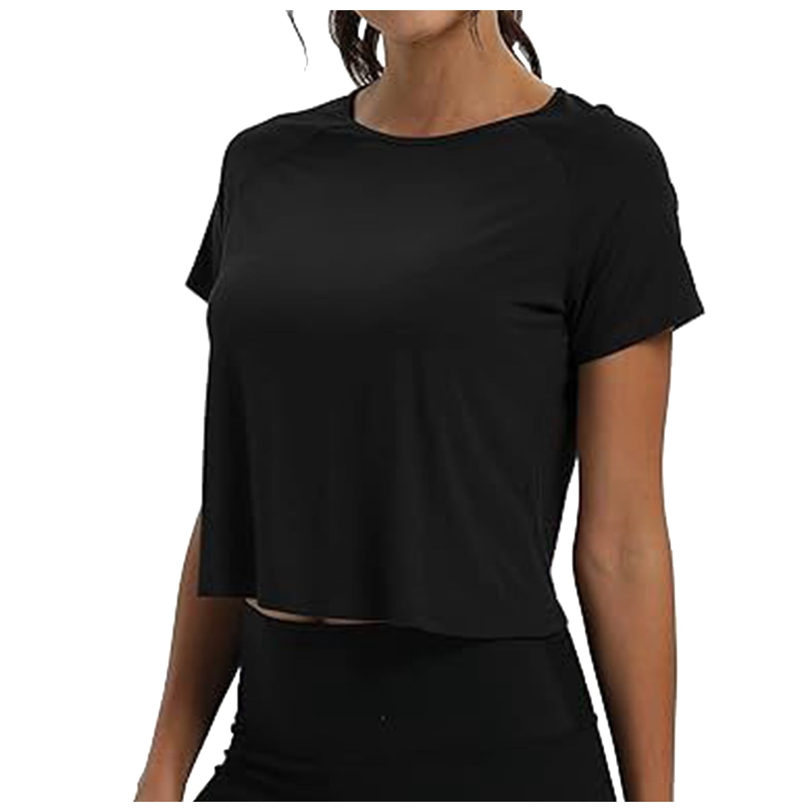 OJSFQUFP Ladies Summer Shirts Black Workout Tops for Women Cropped ...