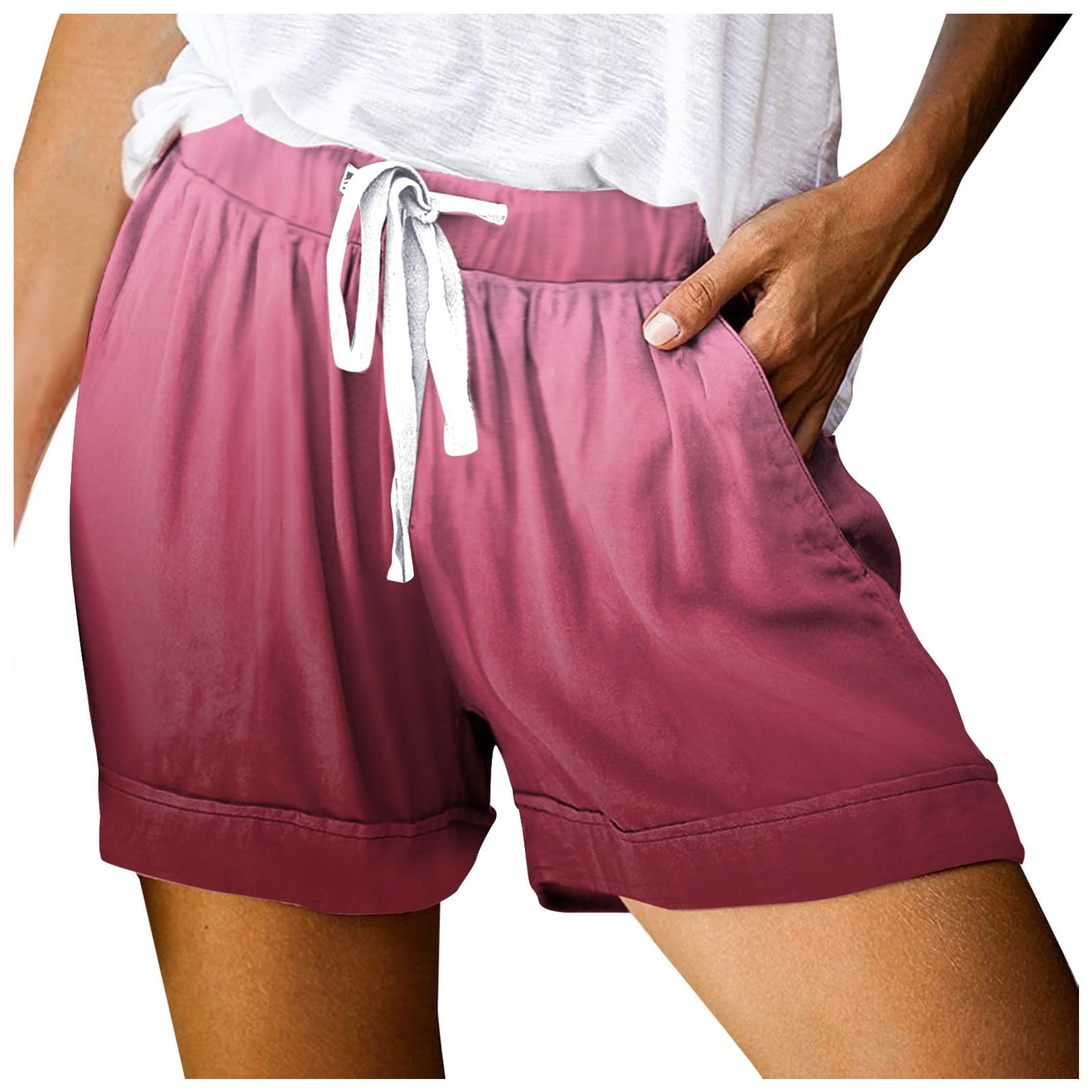OJSFQUFP Ladies Workout Shorts Hot Pink Womens Drawstring Shorts Summer ...