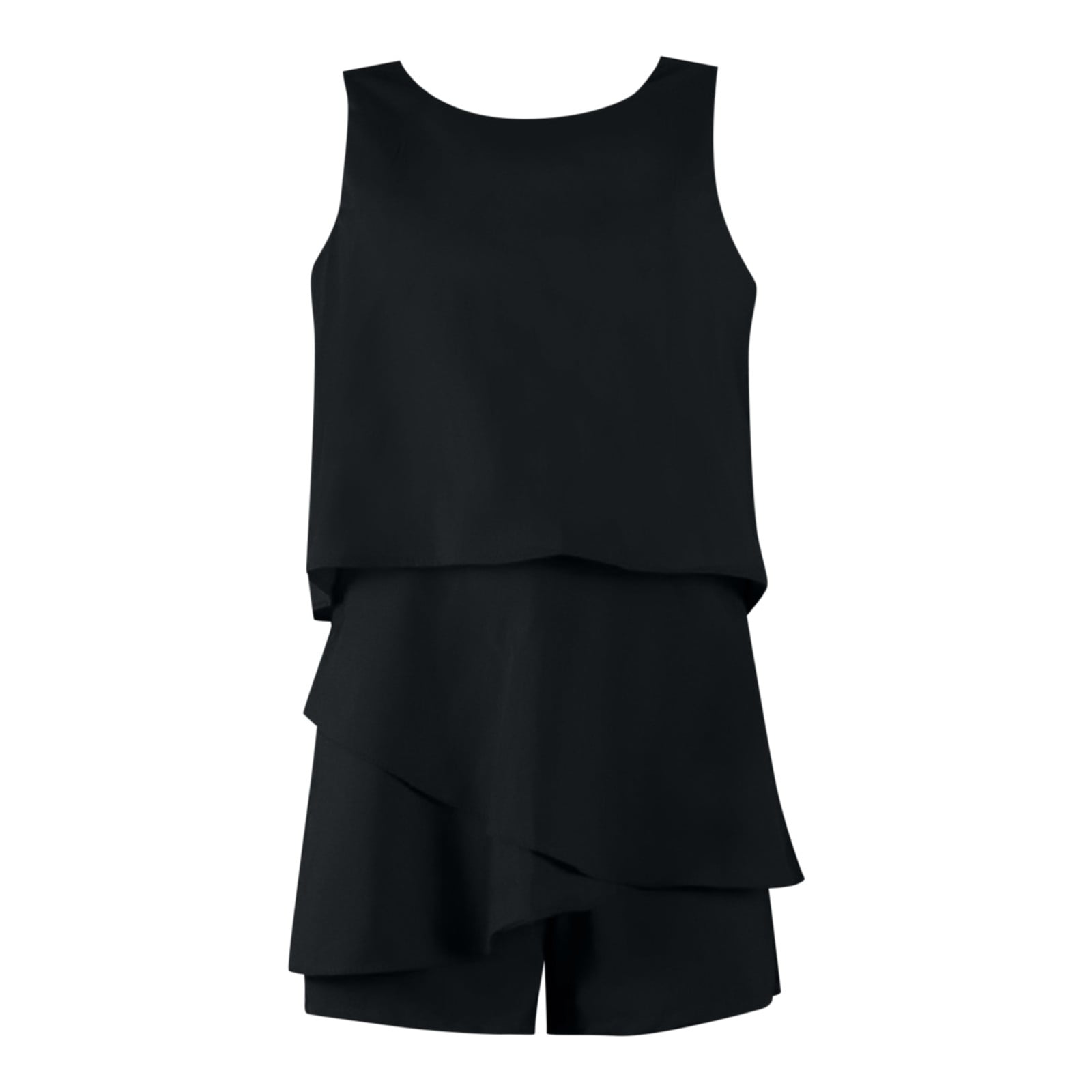 OJSFQUFP Set Women 2 Piece Outfits Black Womens Neck Sleeveless Floral ...