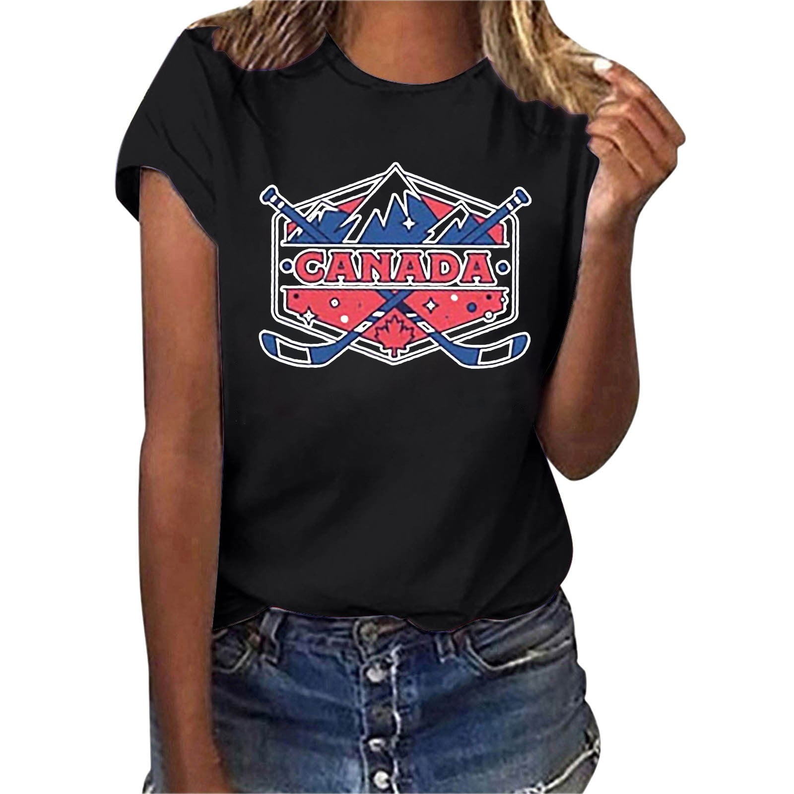 OJSFQUFP Shirt Womens Black Womens Canada Day Shirts Canada Flag ...