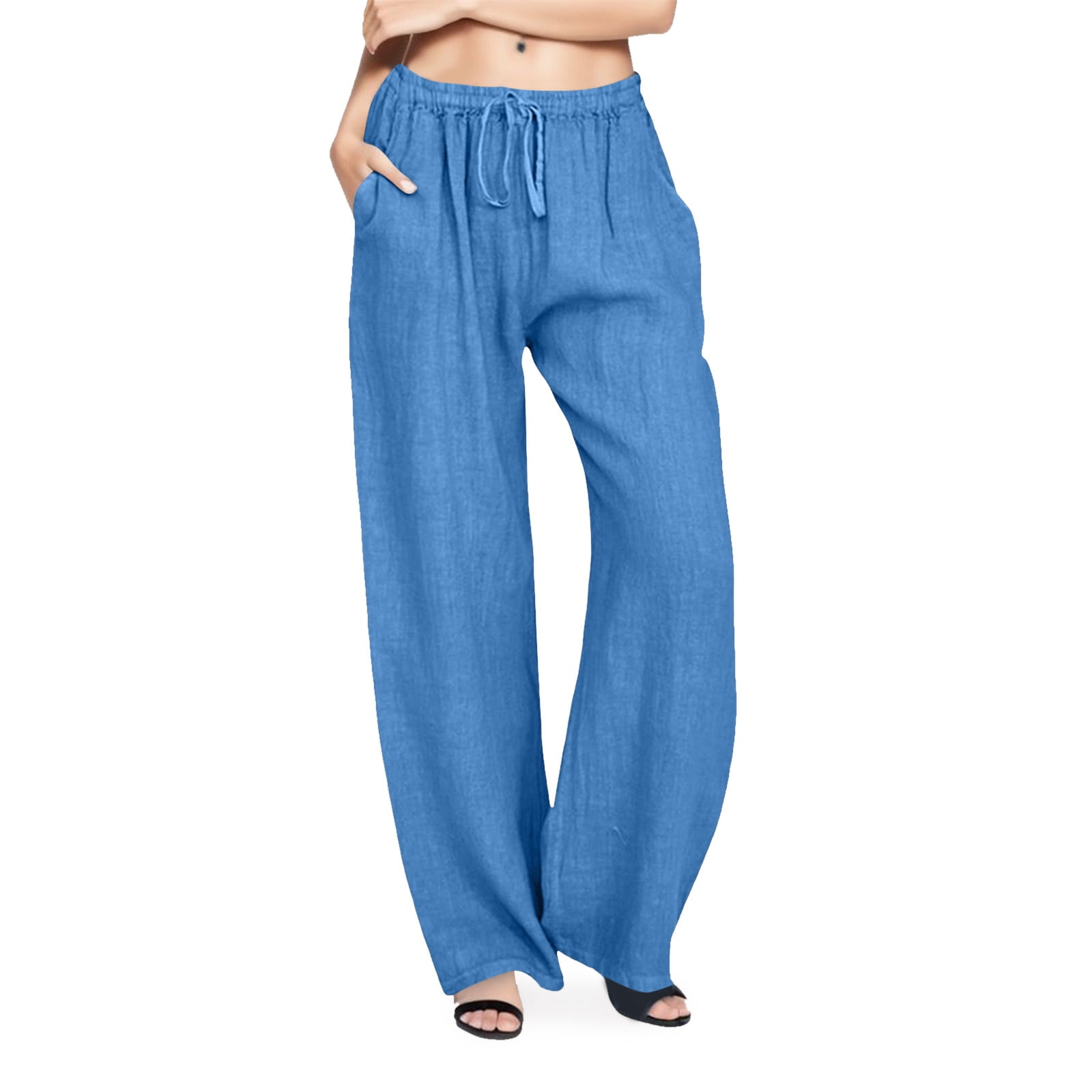 OJSFQUFP Summer Vacation Outfits for Women Blue Wide Pants Waist Long ...