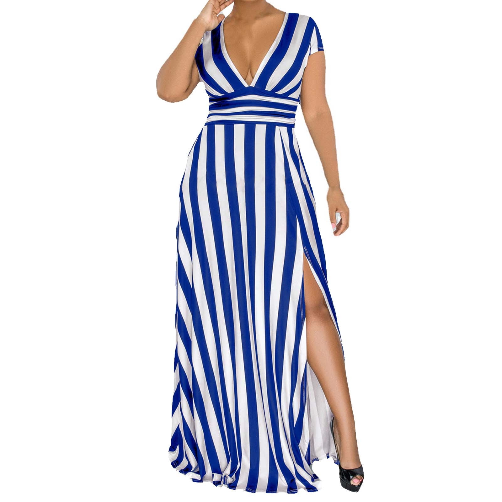 OJSFQUFP Woman Summer Dress Blue Women'S Sexy Fashion Striped Figure ...