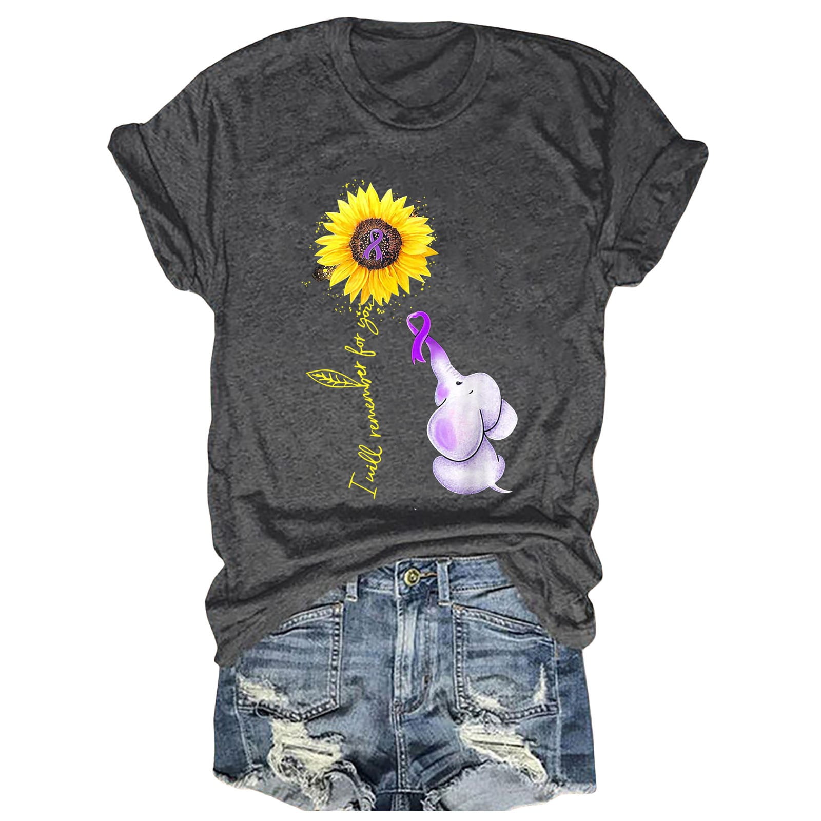 OJSFQUFP Woman Summer Tops Dark Gray Elephant I Will Remember for You ...