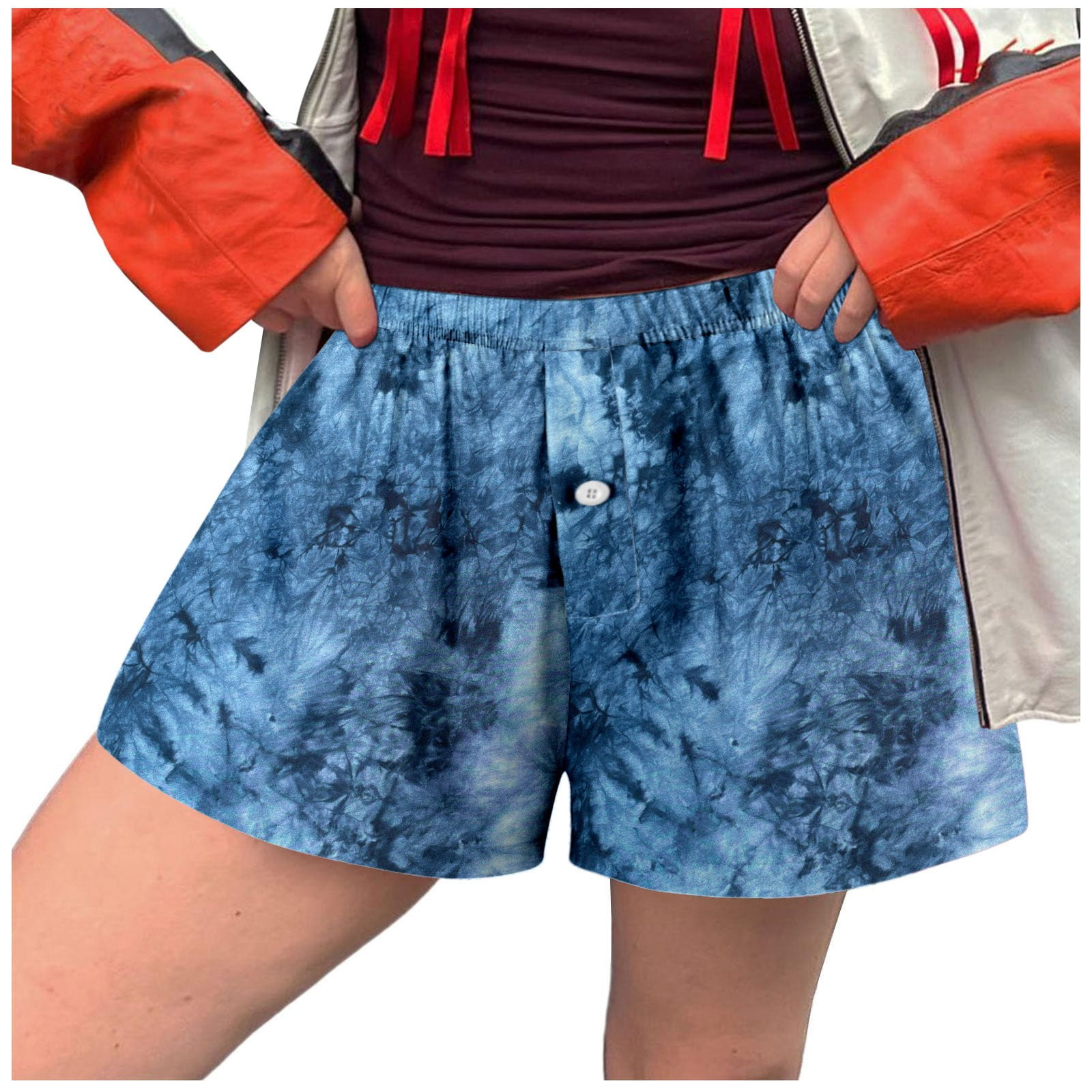 OJSFQUFP Women's Clothing Summer Dark Blue Women Shorts Cute Soft ...