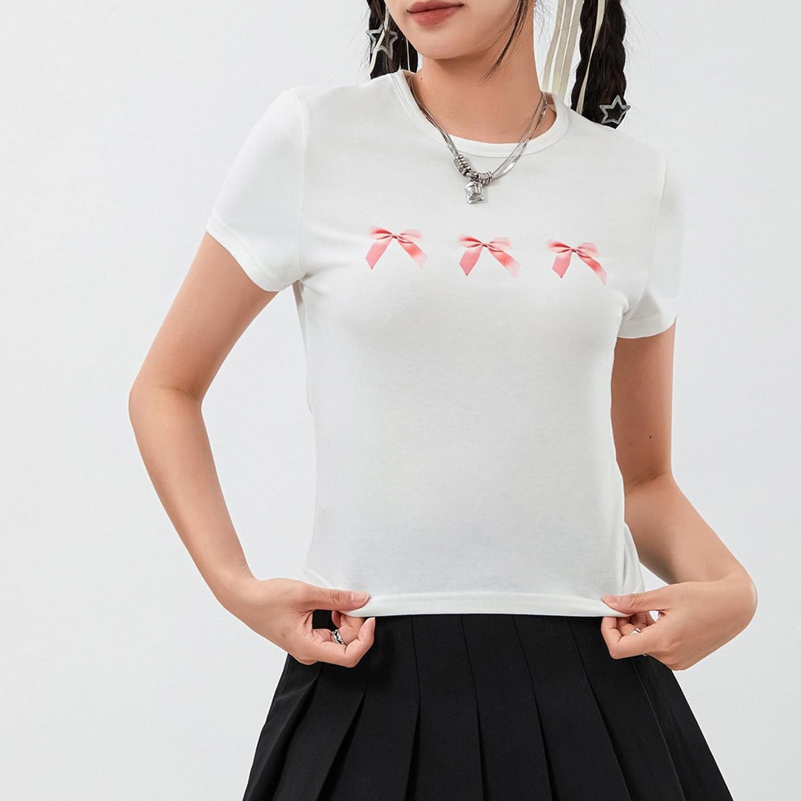 OJSFQUFP Women's Crop Top Short Sleeve Fruit Pattern Slim Fit Tops ...