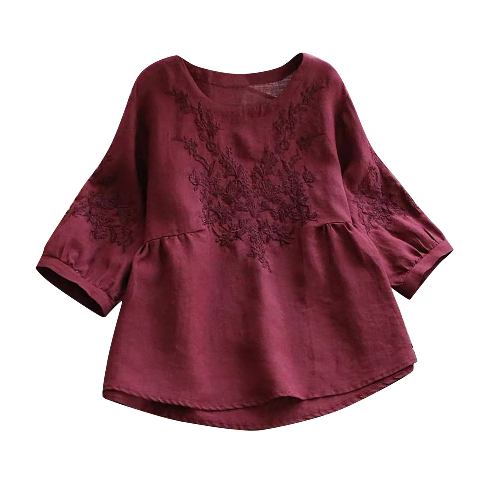 OJSFQUFP Women's Work Tops Women Casual Embroidery O Neck Soft Short ...