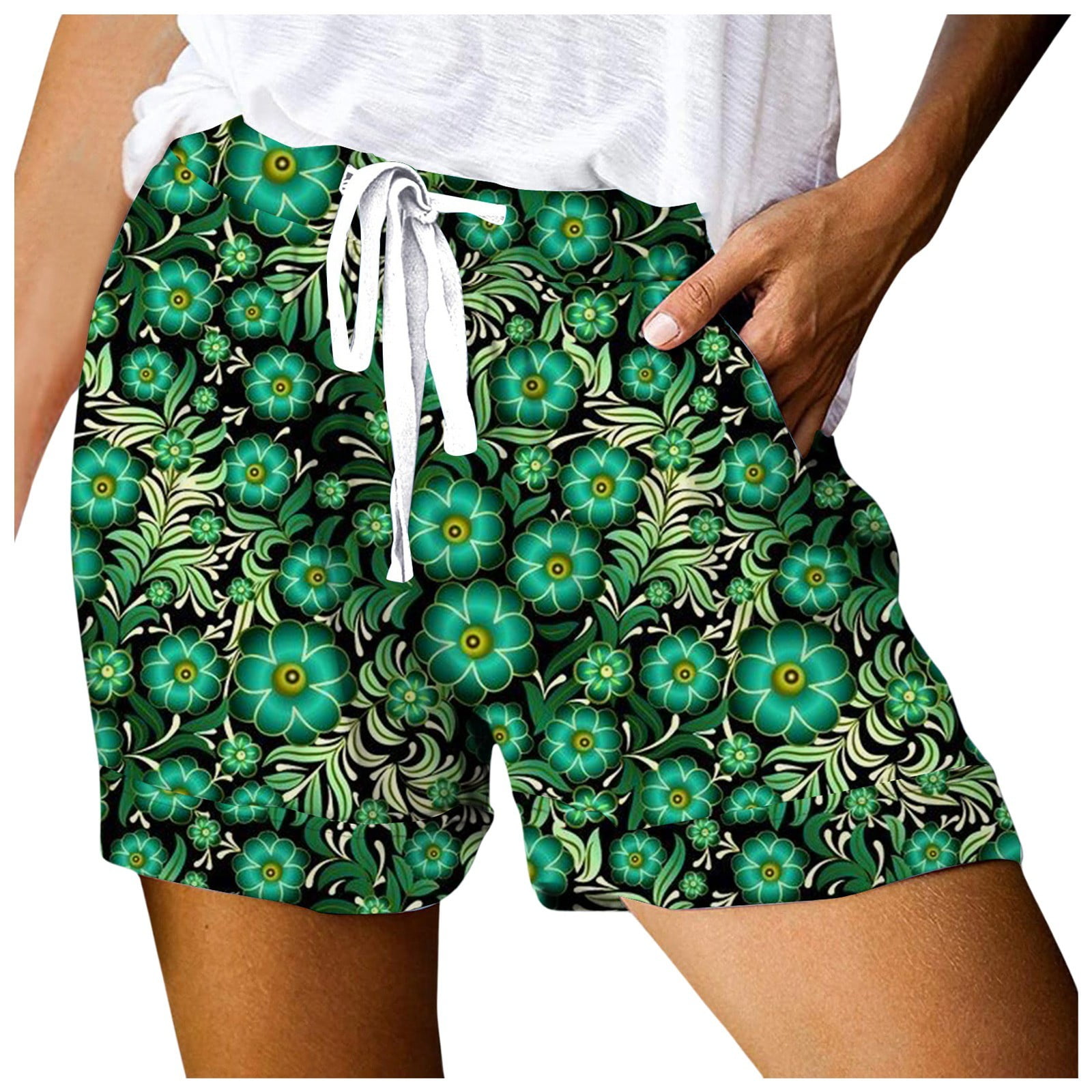 OJSFQUFP Workout Shorts Women White Women's Fashionable Printed ...