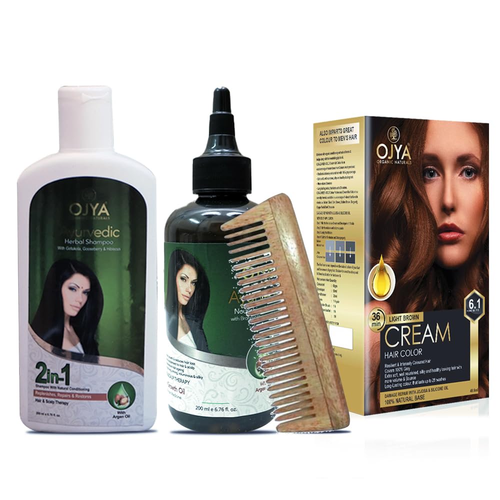 OJYA Ayurvedic Hair Shampoo Hair Oil And Cream Brown Hair Color Kit For ...