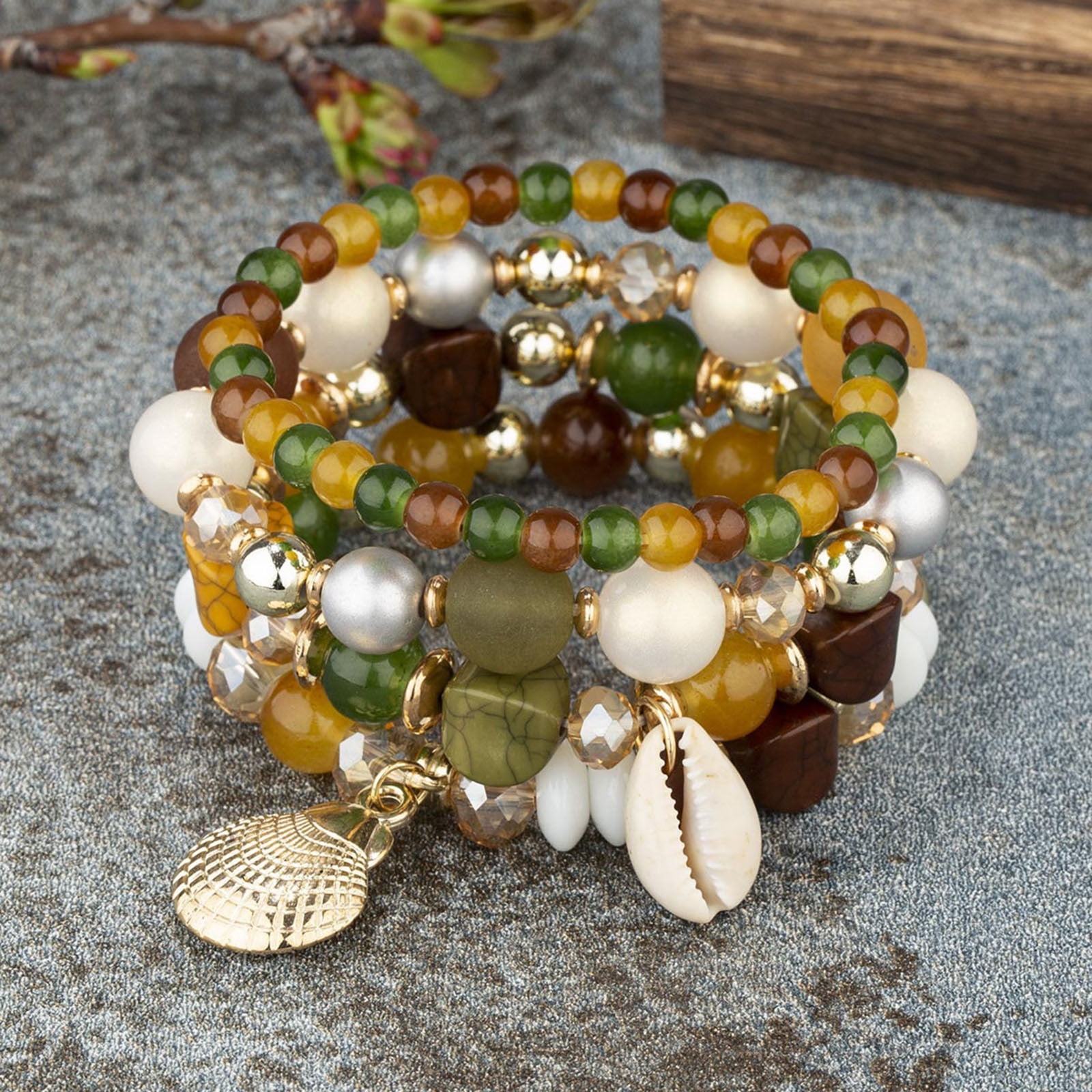 OJinShaWanO Leather Bracelets for Women 4Pcs Bohemian Multi Layer ...