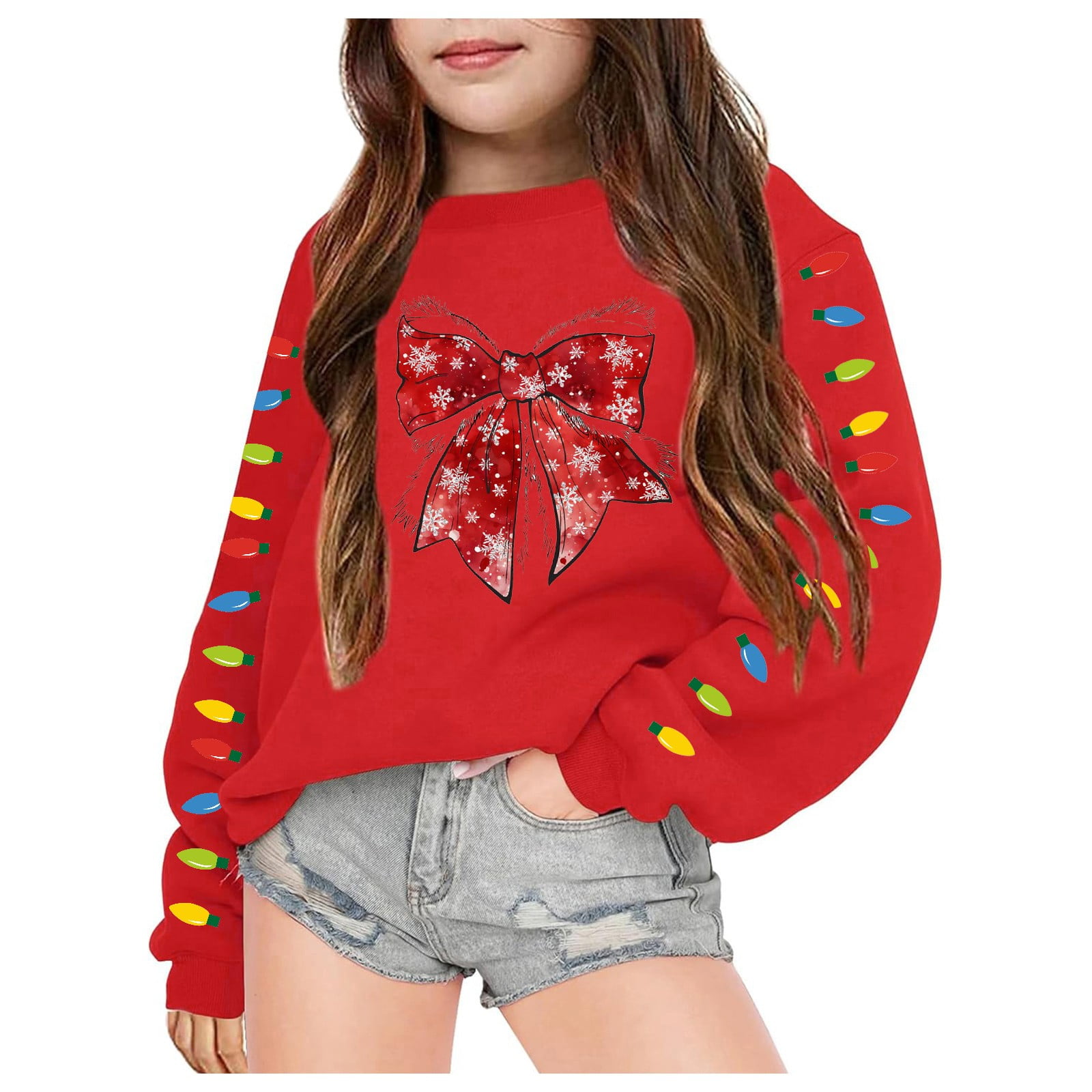 OJinShaWanO Vintage Sweater Crop Children Girls Christmas Bow Xmas Fall ...
