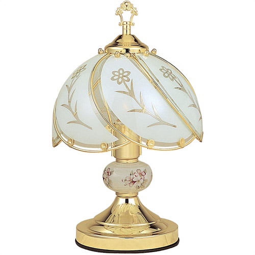 OK Lighting 14.25" GoldTouch Lamp With White Glass Floral Theme ...
