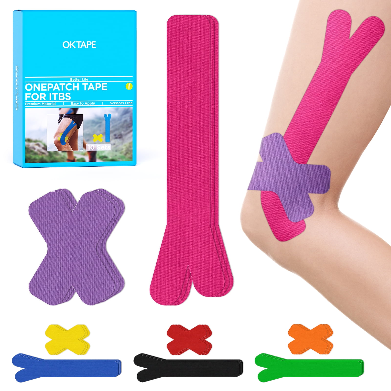 OK TAPE Precut Kinesiology Tape for Knee, Thigh, IT Band Pain Relief ...