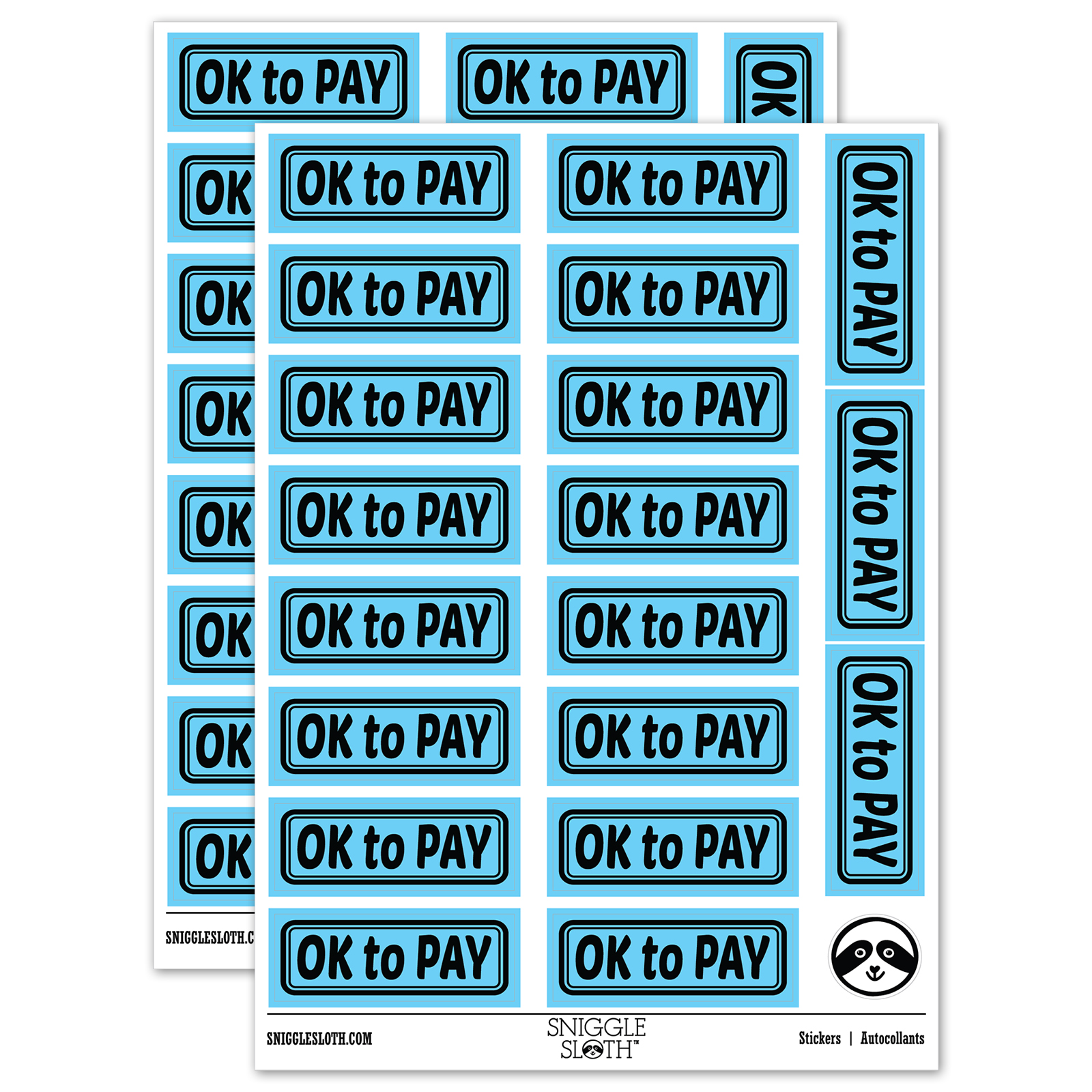 OK to Pay Double Border Sticker Set - Light Blue - Gloss Finish - 2.00 ...