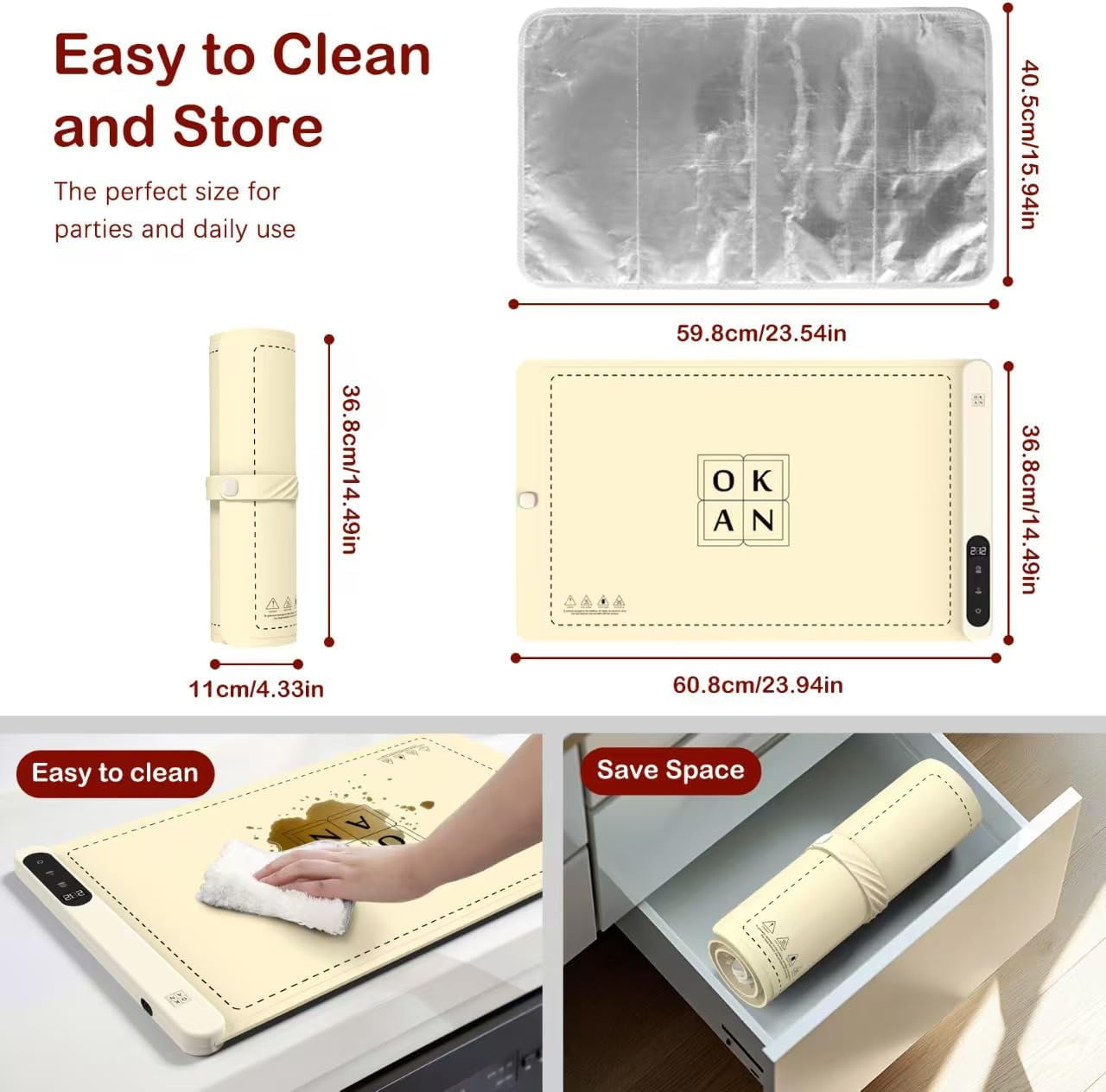 OKAN Electric Silicone Food Warmer Mat with Heat-Resistant Table ...