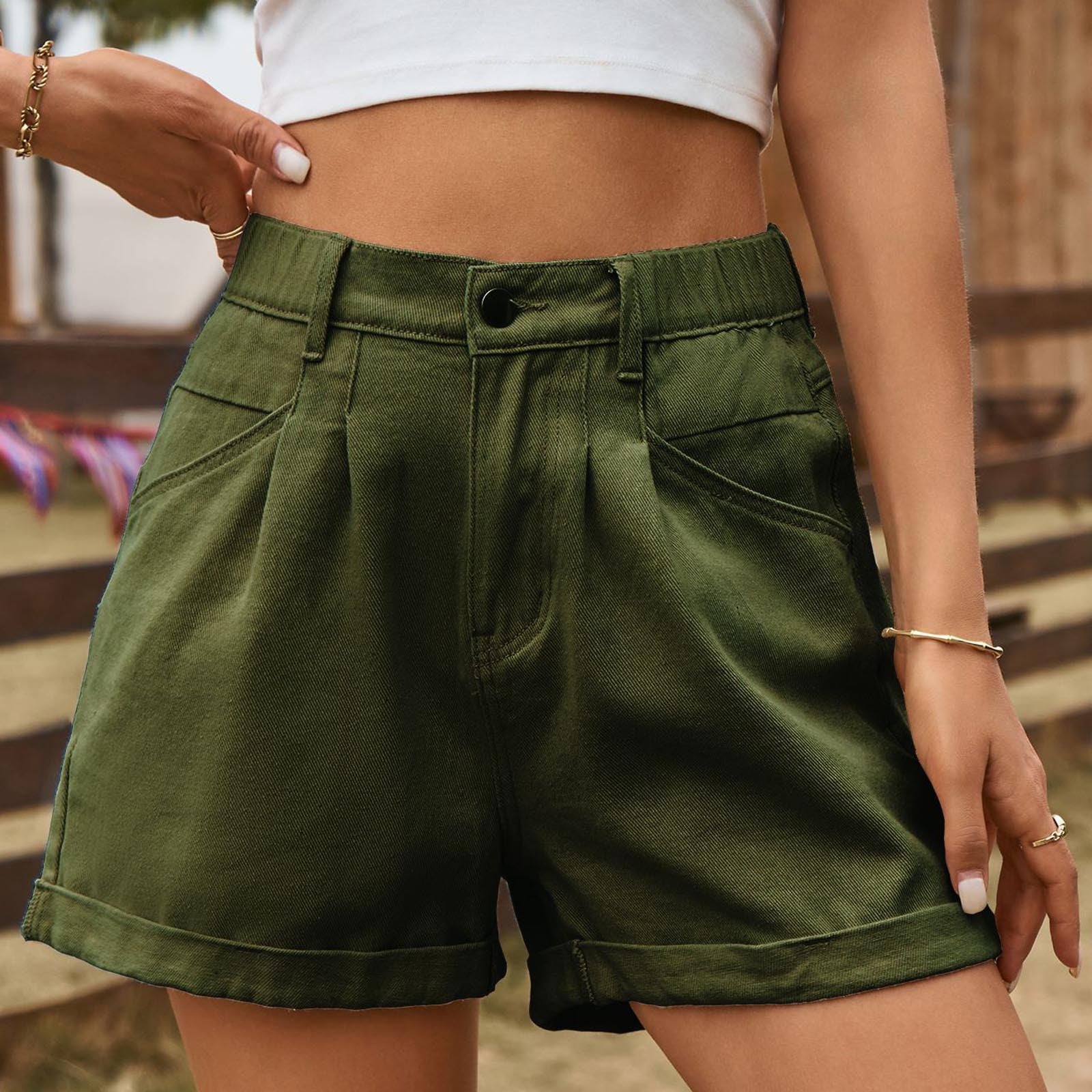 OKBOP Gym Shorts Women Green Casual Wide-Leg Relaxed Fit Jeans Shorts ...