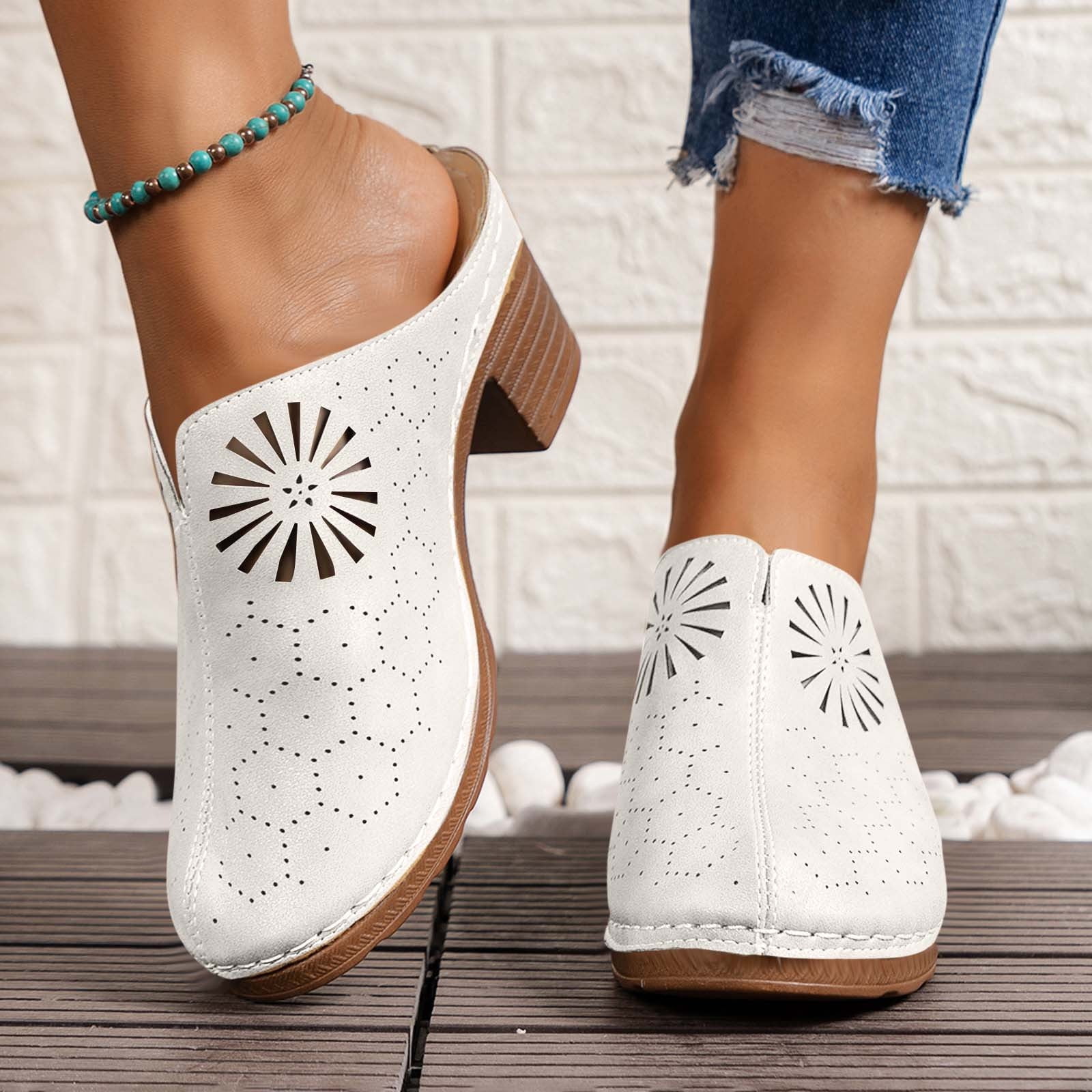 OKBOP Heels for Women Chunky Closed Toe Heeled Sandals Slip-On Casual ...