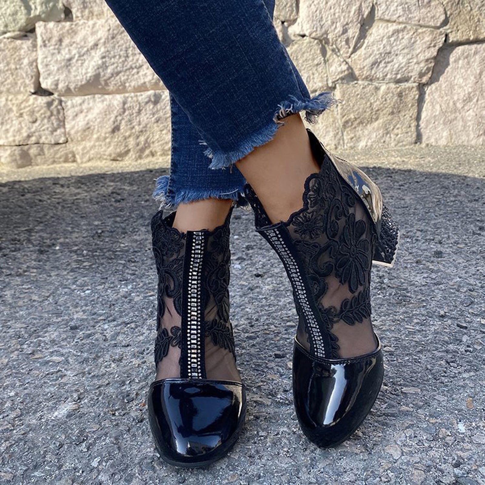 OKBOP Low Heels Shoes-Retro Warm Christmas Winter Go Go Boots Women ...