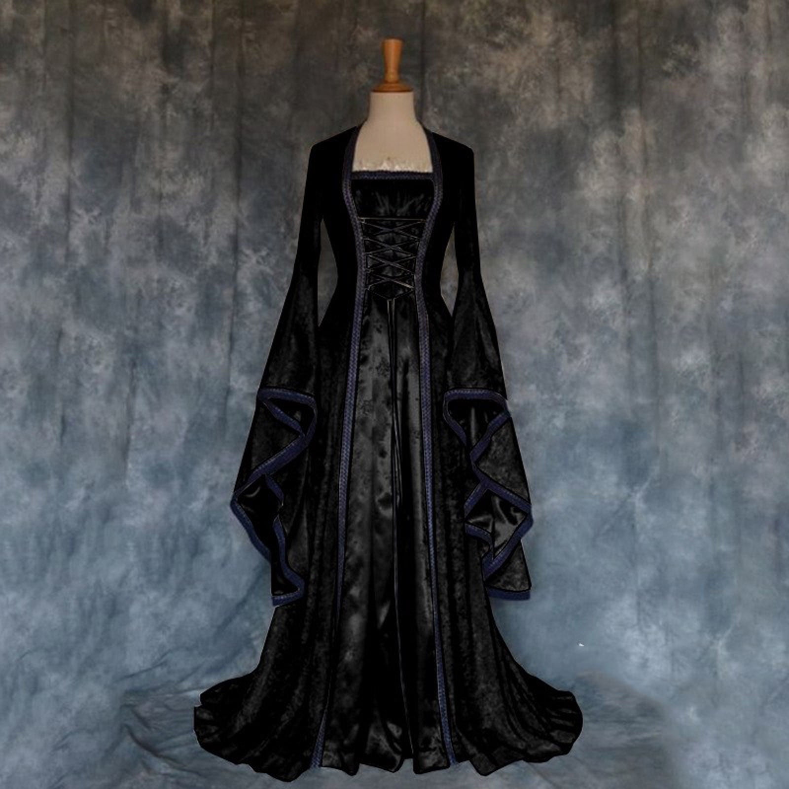 OKBOP Medieval Dress for Women,Women's Retro Style Solid Color Trumpet ...