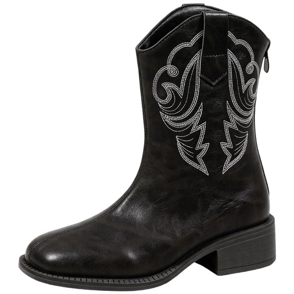 OKBOP Women's Distressed Faux Leather Mid-Calf Riding Boots, Western ...