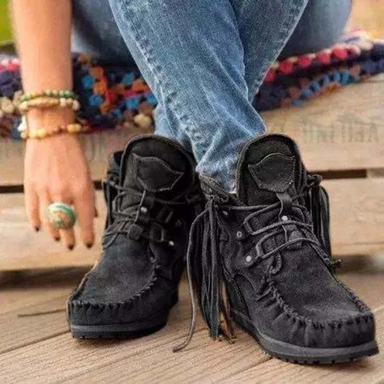 OKBOP Women's Chelsea Booties, Mid Calf Warm Winter Flats, Dress Shoes ...