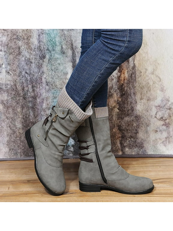 OKBOP Women's Middle Mid Calf Boots-Black Thigh High Boots Rain Zipper Fashion Winter Christmas ...