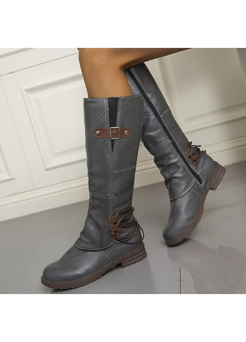 OKBOP Women's Middle Mid Calf Boots-Fashion Womens Shoes Christmas Warm Hiking Long Black Boots ...