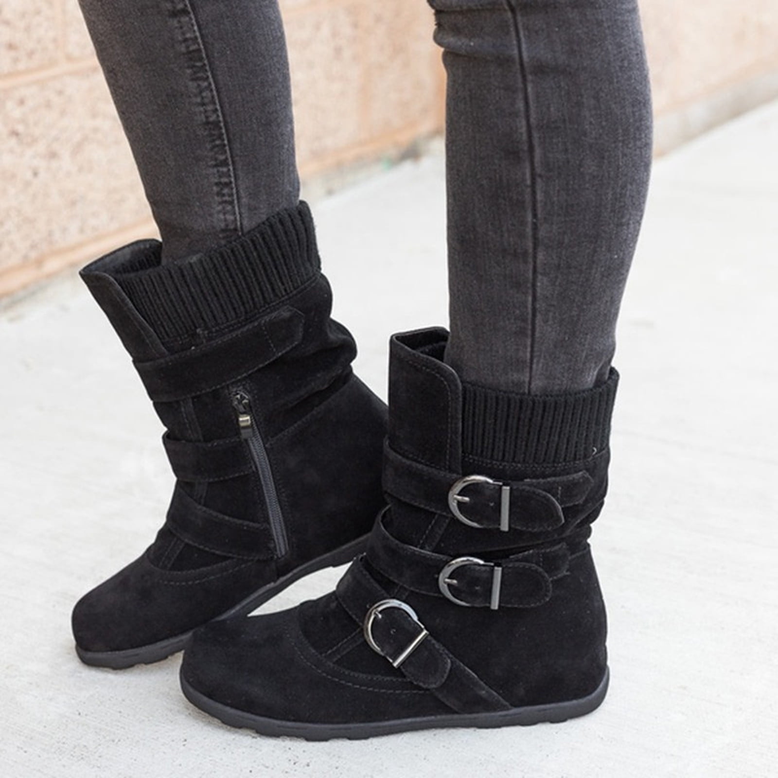 OKBOP Women's Low-heeled Ankle Boots, Extra Wide Calf, Warm Lug Sole ...
