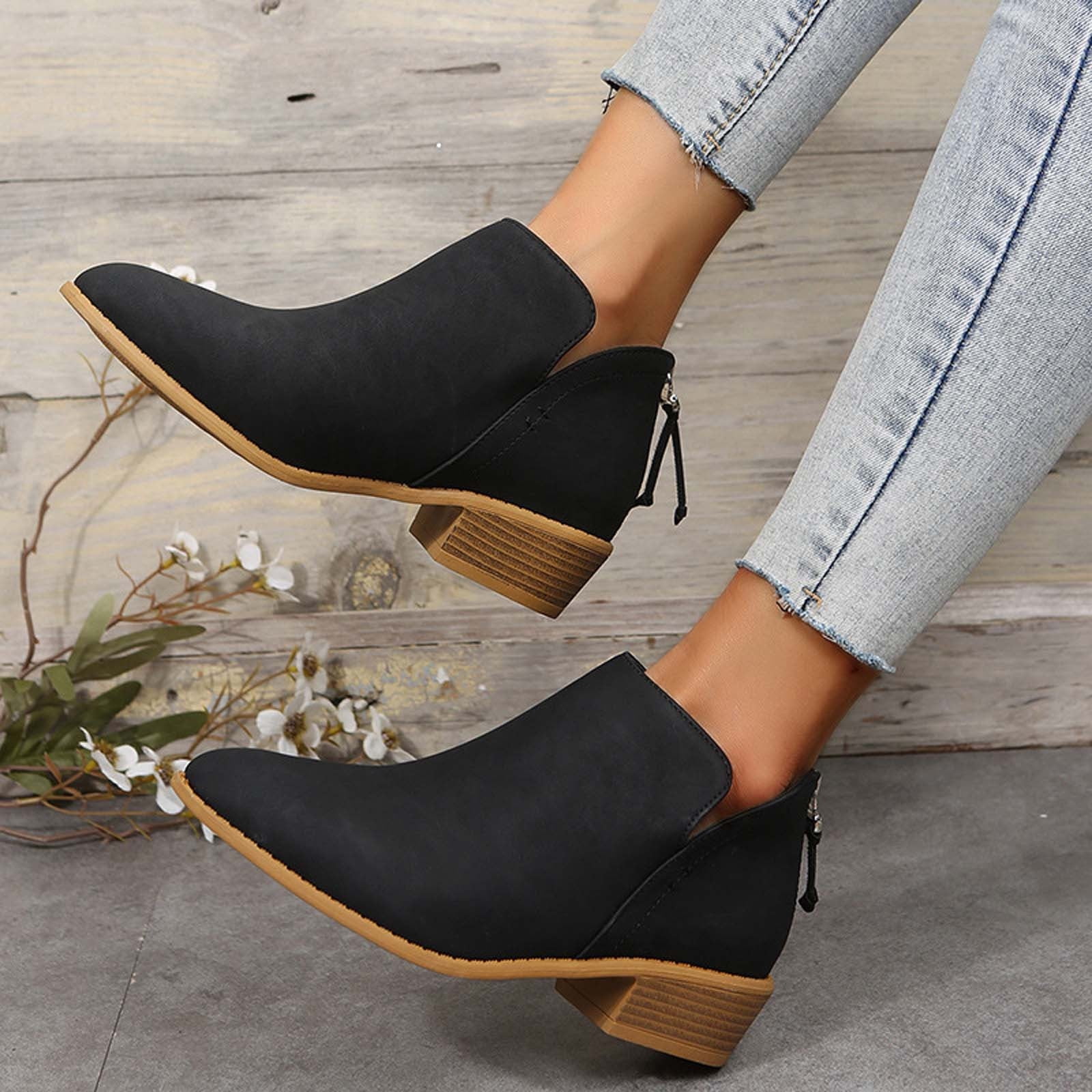 OKBOP Women's Low-heeled Ankle Boots-Hiking Warm Non Slip Shoes for ...
