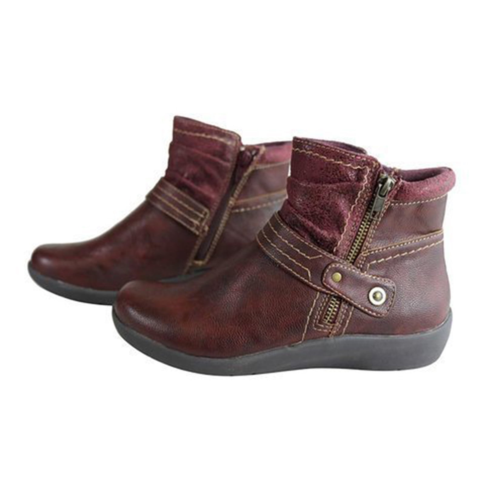 OKBOP Women's Vintage Leather Booties, Low-heeled Ankle Boots, Wide ...