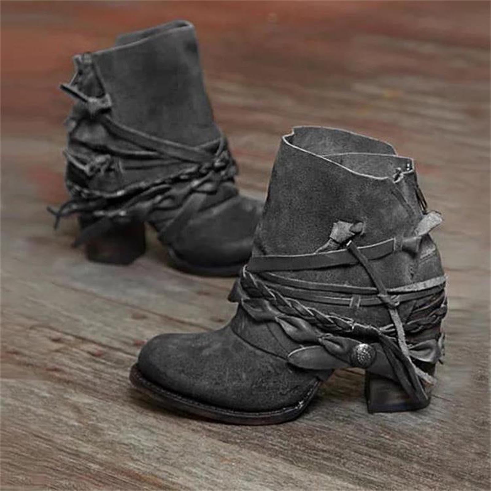OKBOP Women's Low-heeled Ankle Boots, Winter Hiking, Retro Zipper, Warm ...