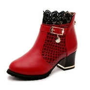 OKBOP Women's Flats Mid Calf Boots-Lace-Up Dress Shoes for Women Chunky Black Boots Christmas ...