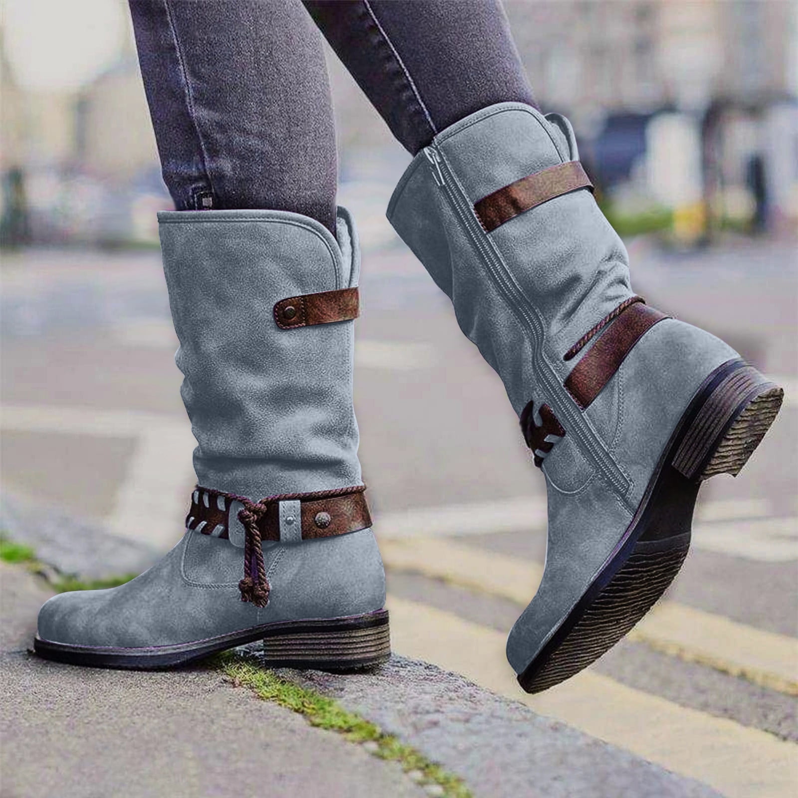 OKBOP Comfortable Leather Women's Mid Calf Winter Boots, Black Chelsea ...