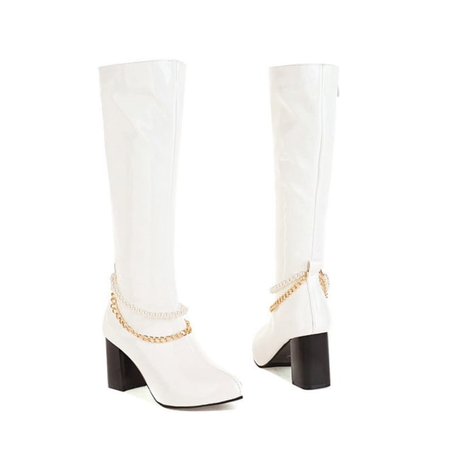 OKBOP Womens High Heels Knee-High Boots-Zipper Shoes for Women Boots ...